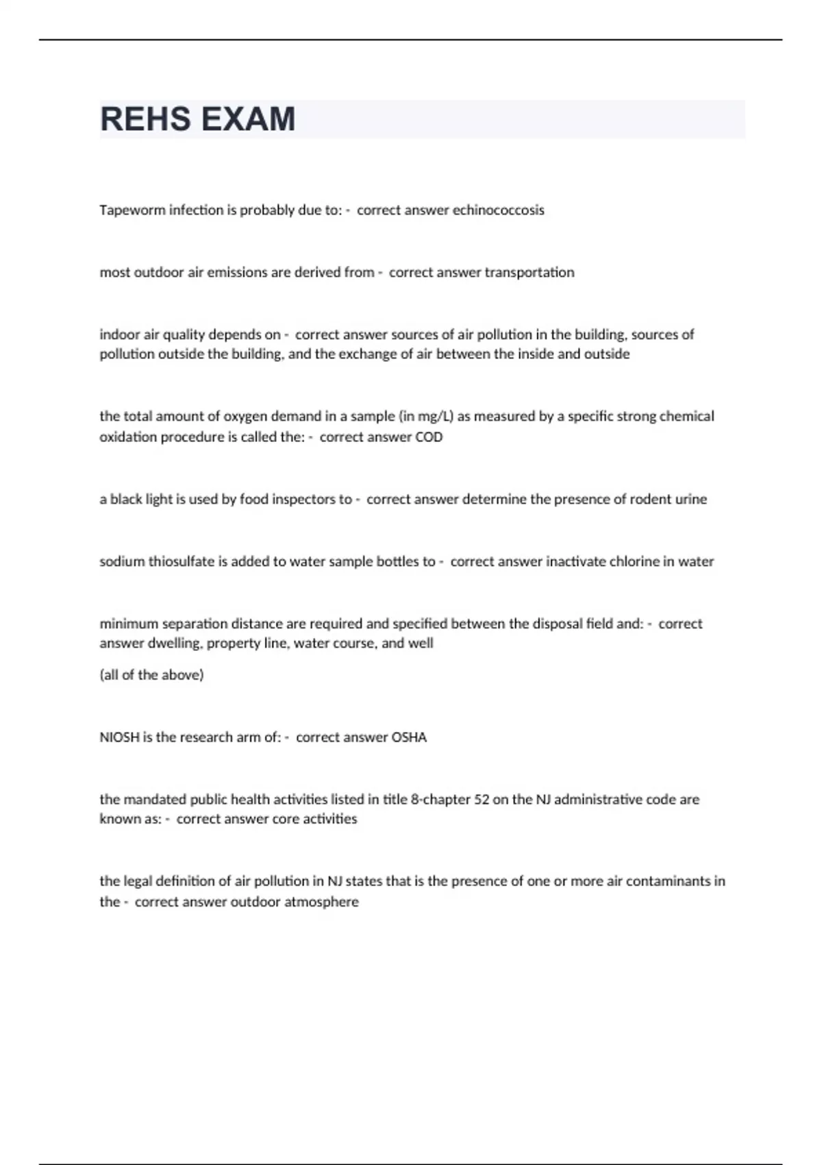 REHS EXAM questions with correct answers rated A+ - REHS - Stuvia UK