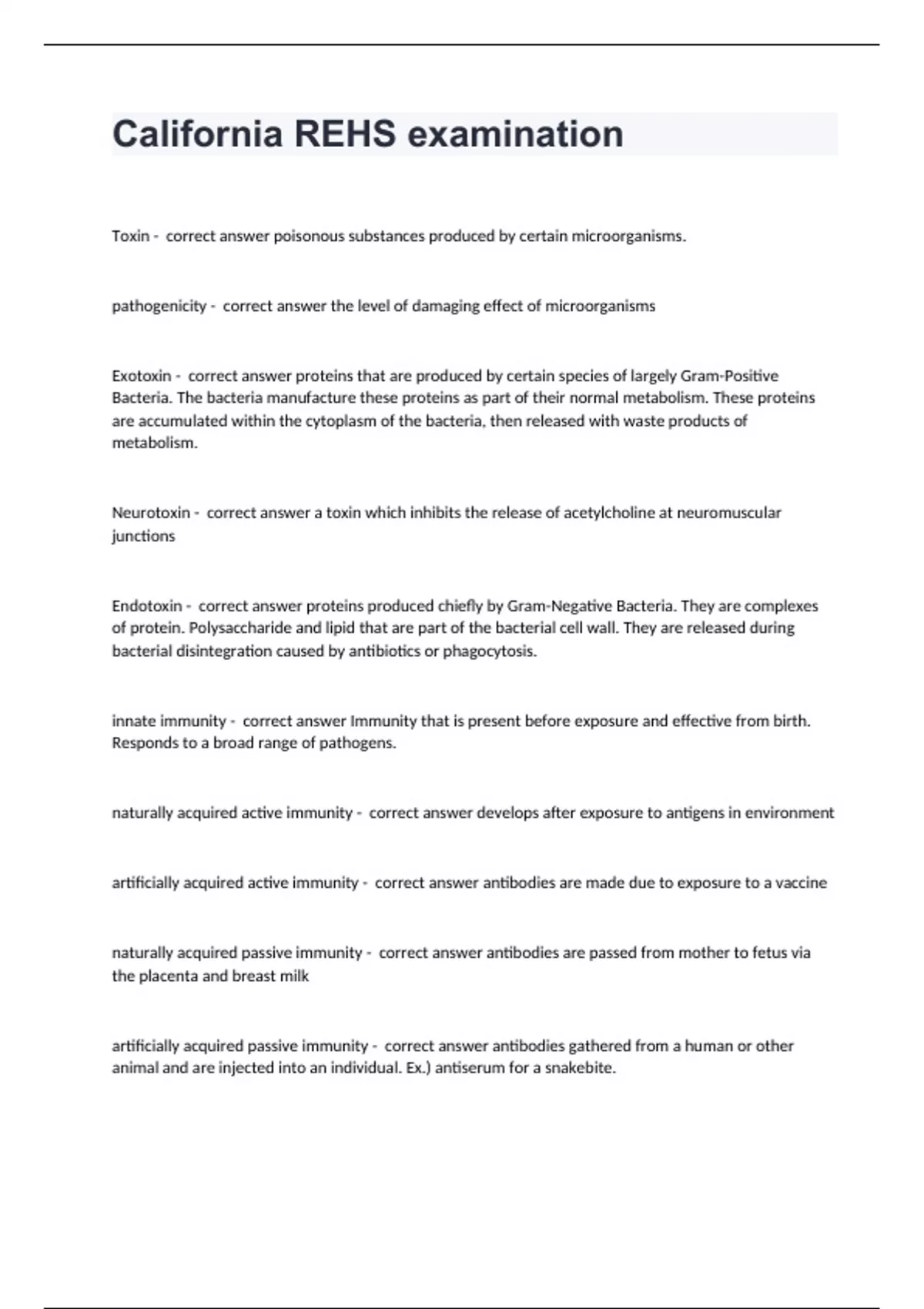 California REHS examination questions with answers graded A+ 2024/2025 ...