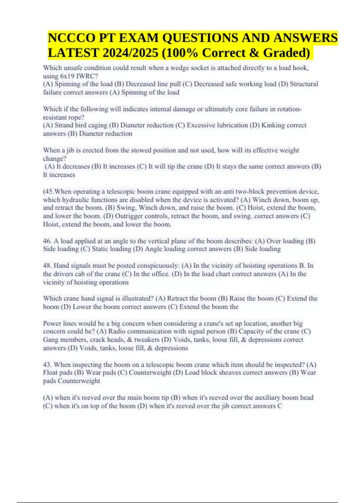 NCCCO PT EXAM QUESTIONS AND ANSWERS LATEST UPDATED 2024/2025 (100% ...