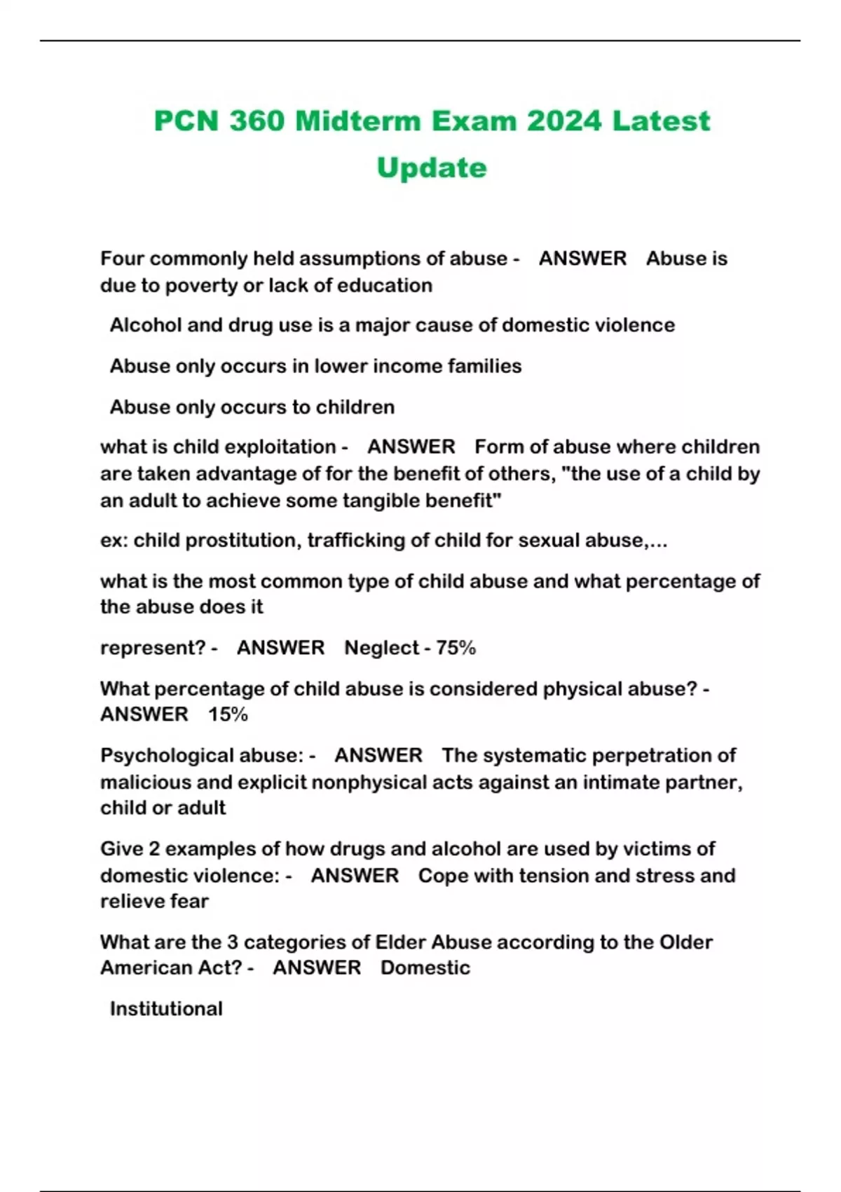 PCN 360 Midterm Exam 2024 Latest Update - PCN 360 - Stuvia US