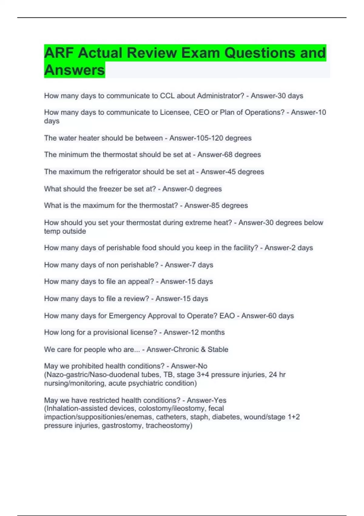 ARF Actual Review Exam Questions and Answers - ARF - Stuvia US