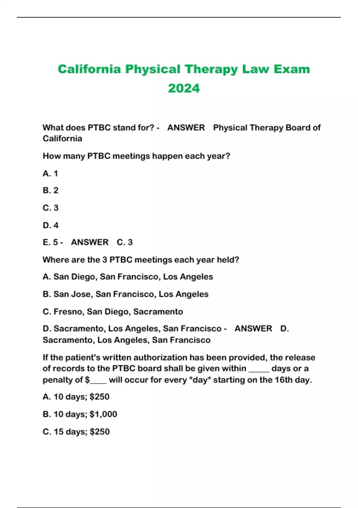 California Physical Therapy Law Exam 2024 - California Physical Therapy ...