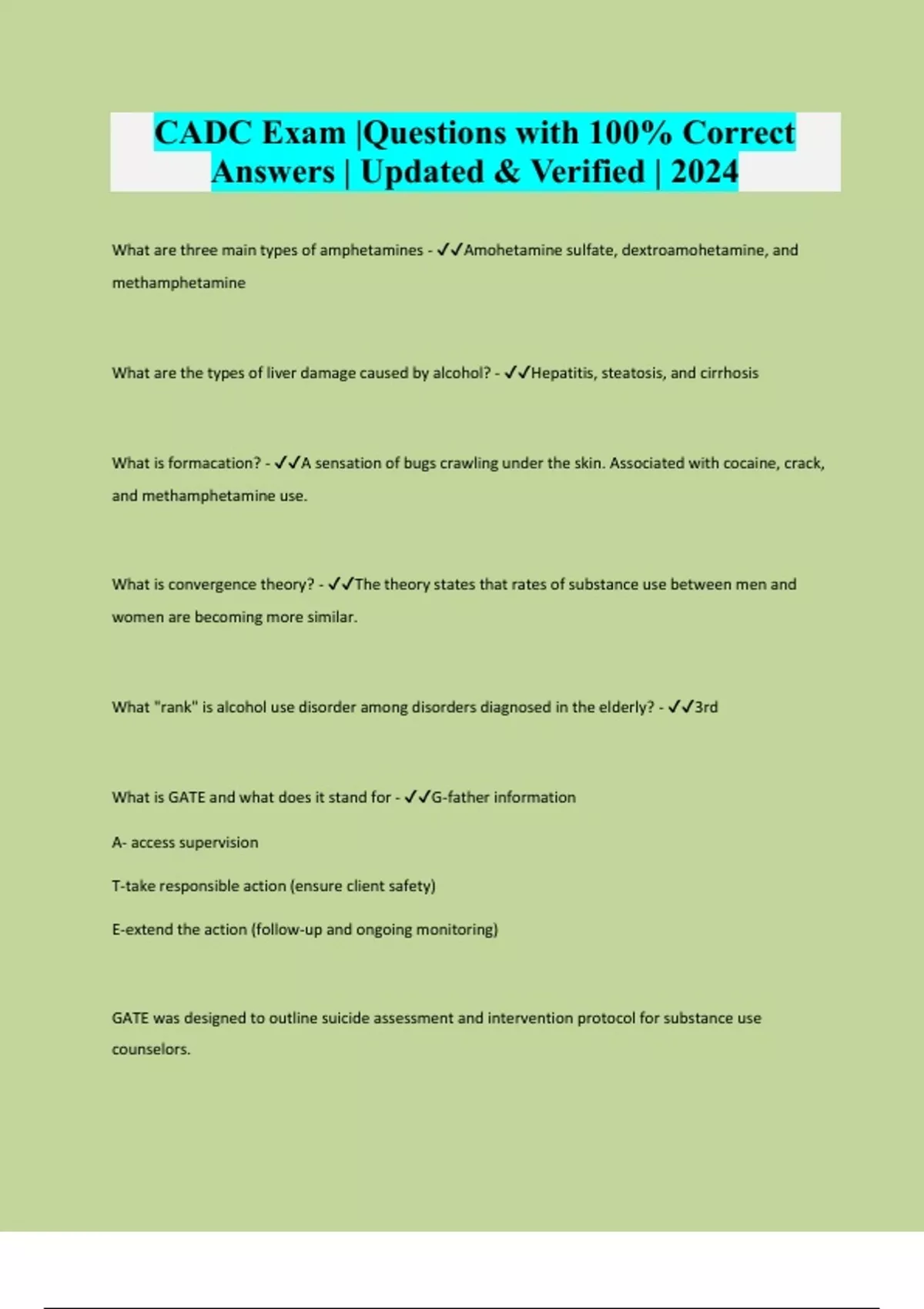 CADC Exam |Questions with 100% Correct Answers | Updated & Verified ...
