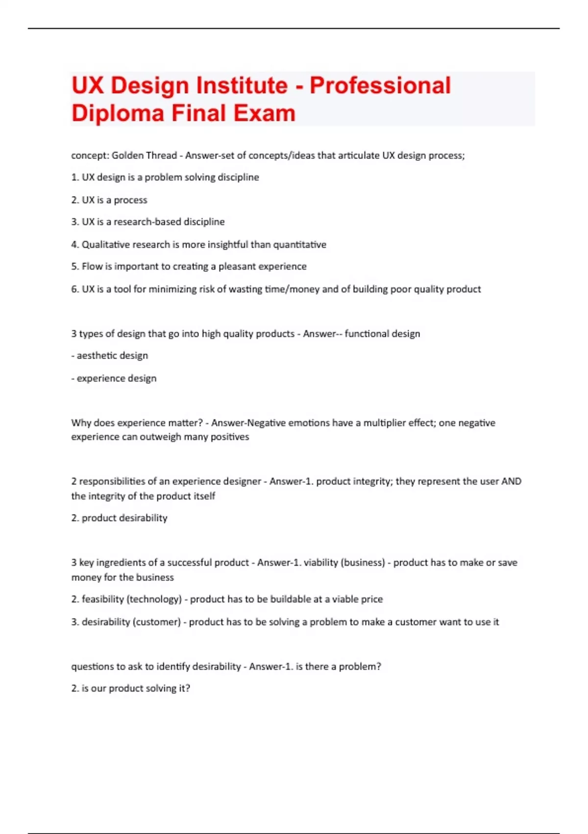 UX Design Institute - Professional Diploma Final Exam (Questions ...