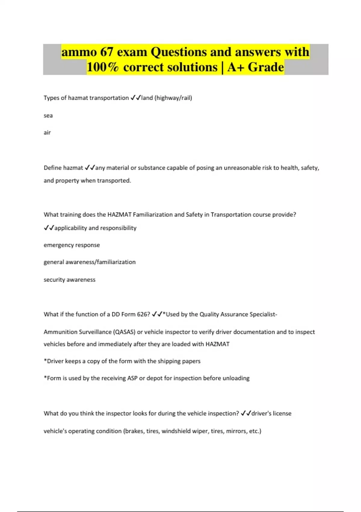 ammo 67 exam Questions and answers with 100% correct solutions | A+ ...