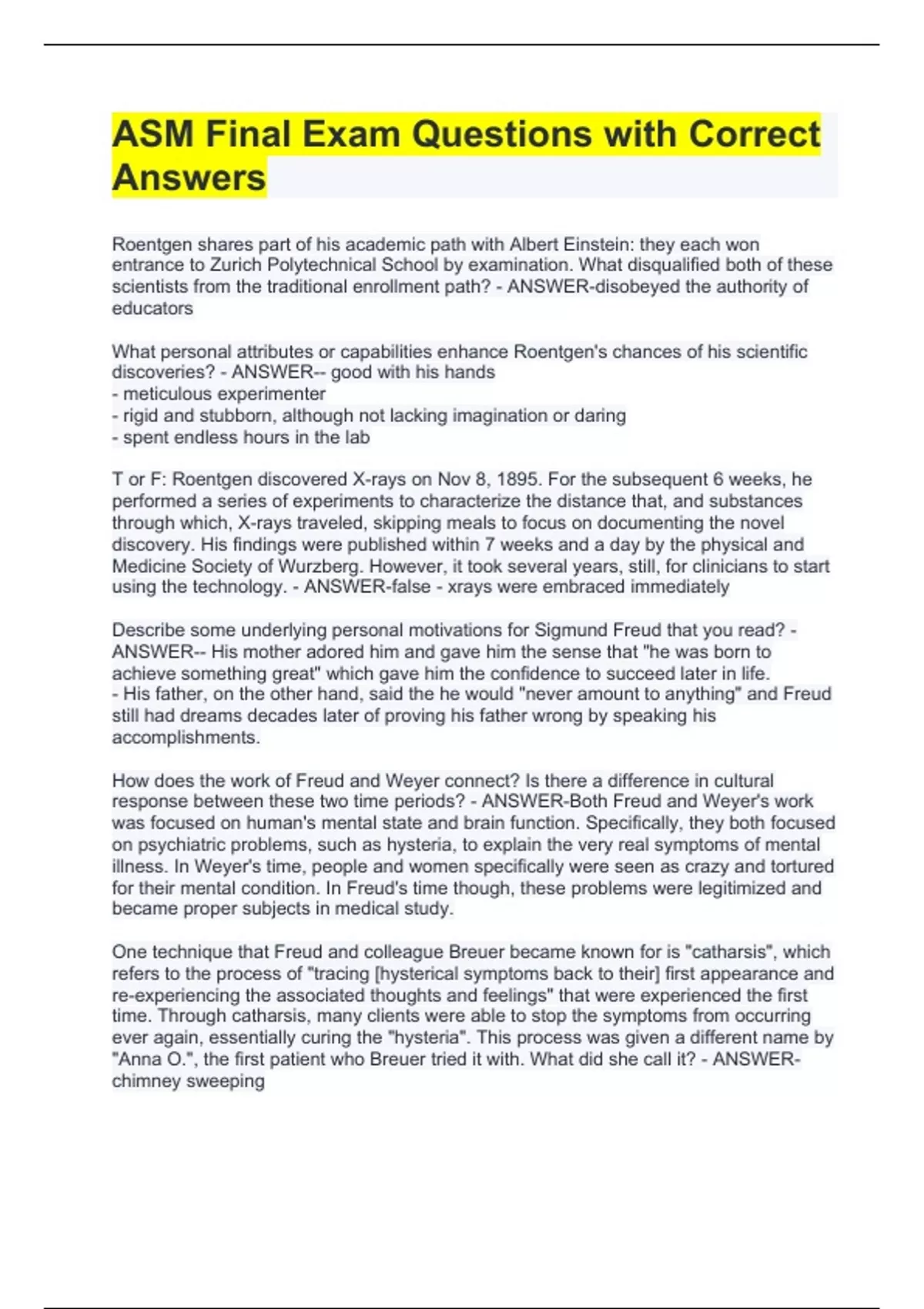 ASM Final Exam Questions with Correct Answers - ASM - Stuvia US