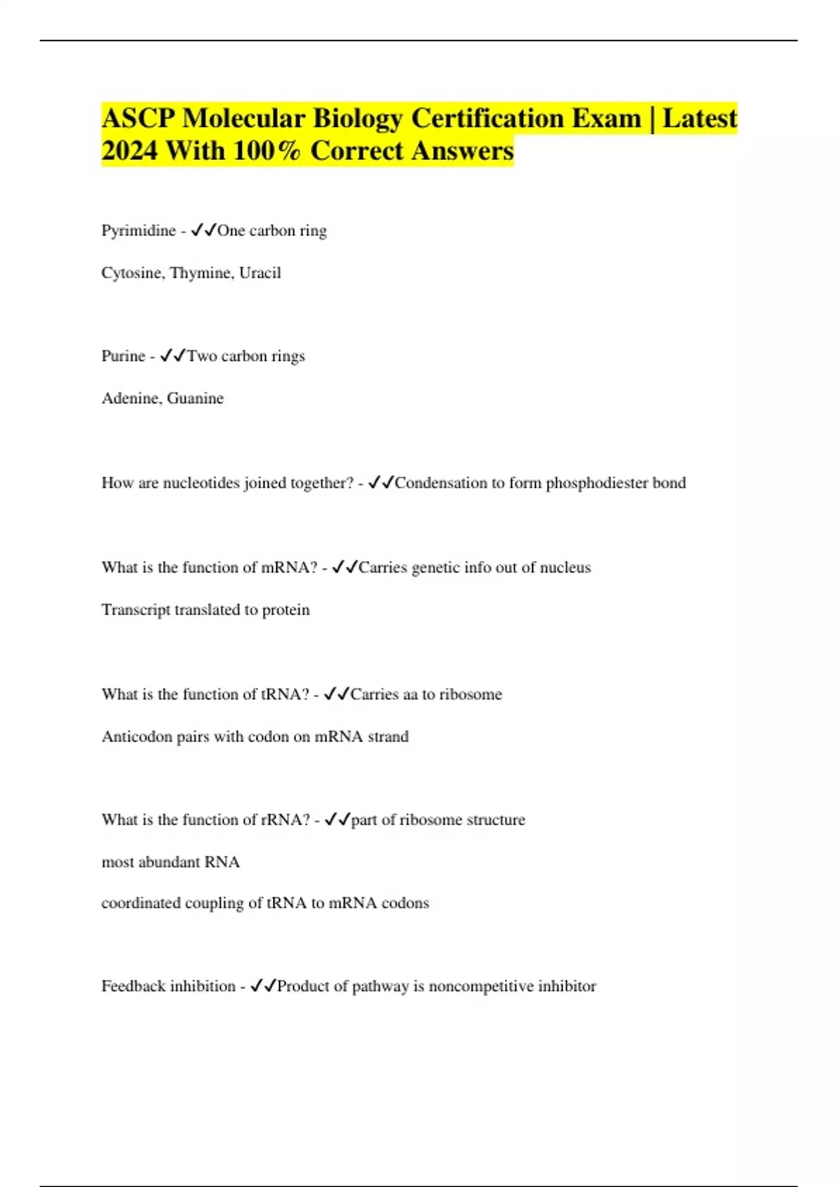ASCP Molecular Biology Certification Exam | Latest 2024 With 100% ...