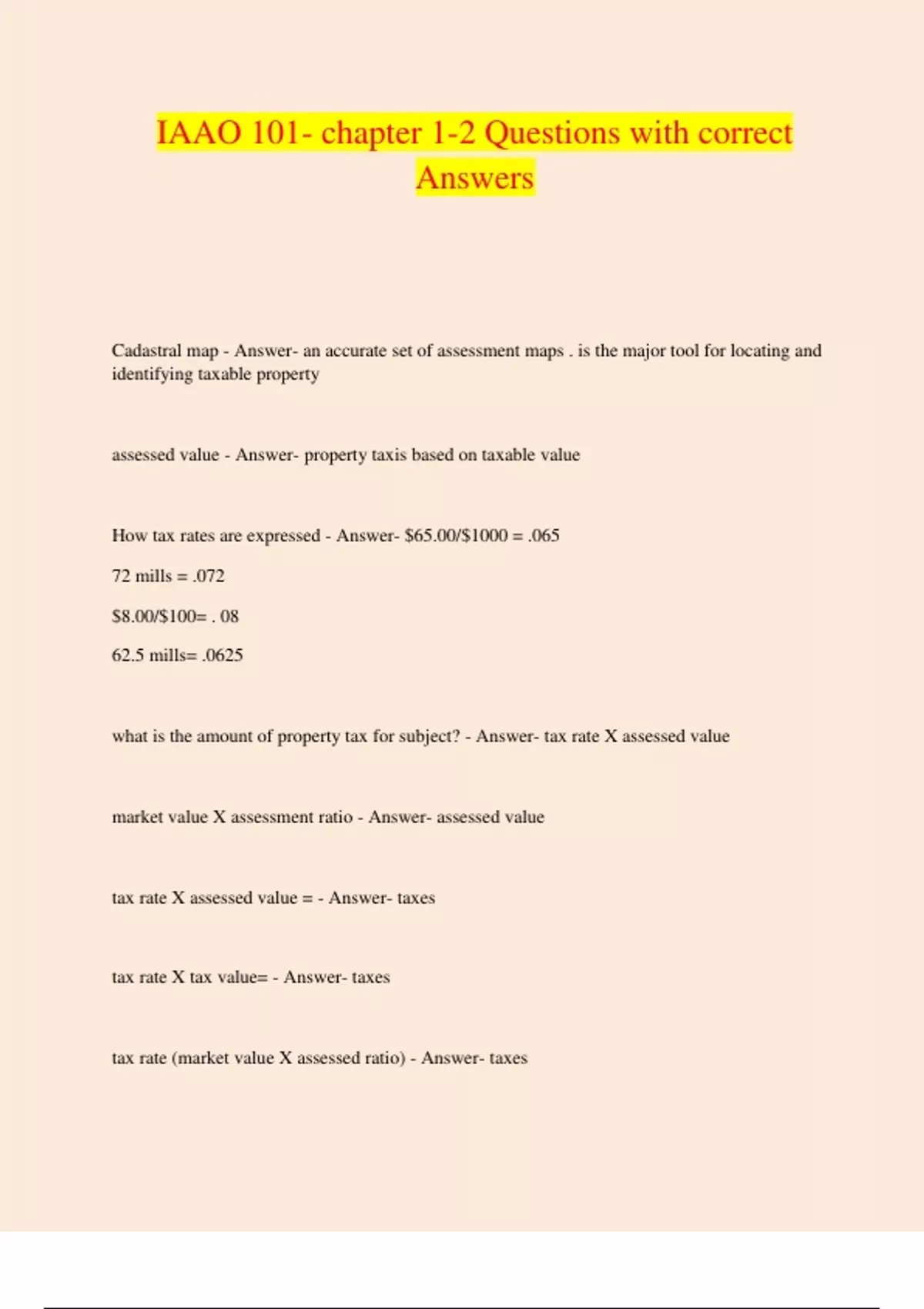 IAAO 101- chapter 1-2 Questions with correct Answers - Iaao 101 - Stuvia US