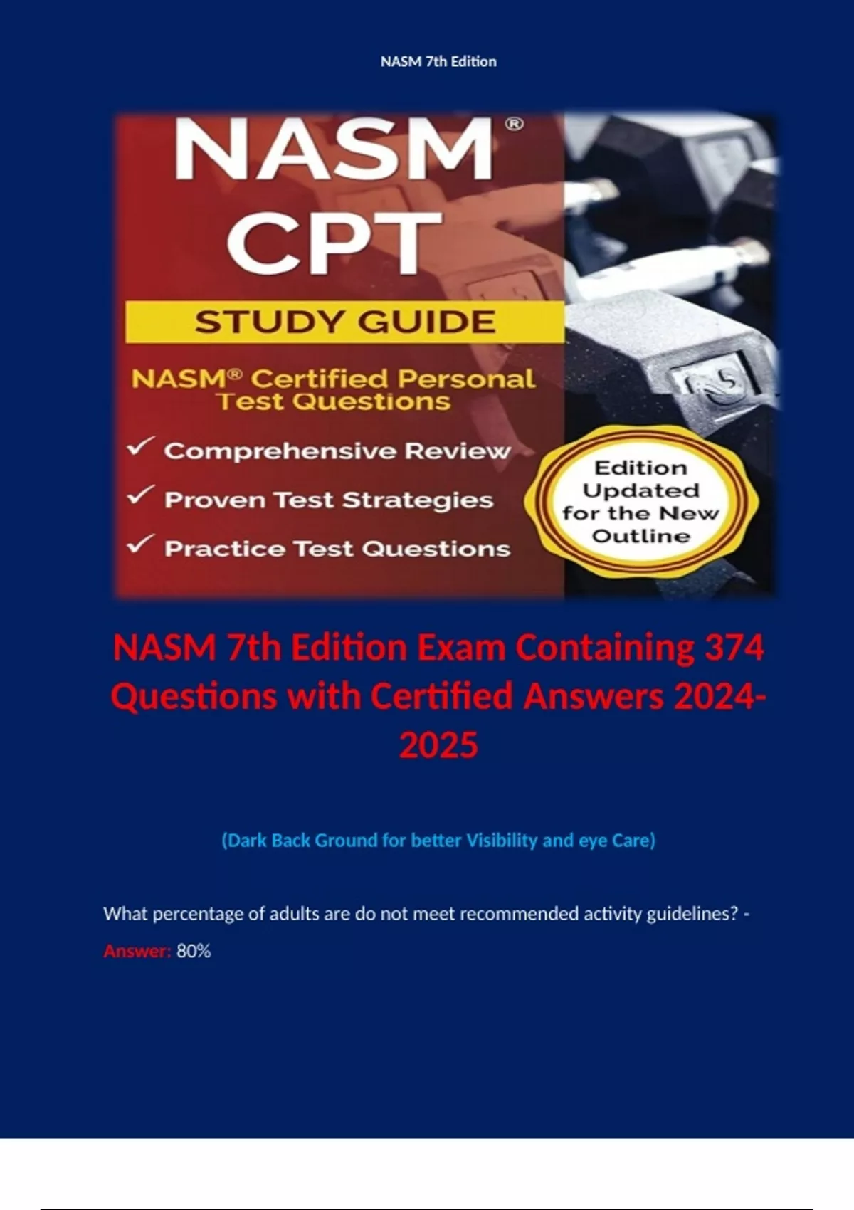 NASM 7th Edition Exam Containing 374 Questions with Certified Answers - NASM 7th Edition Exm ...