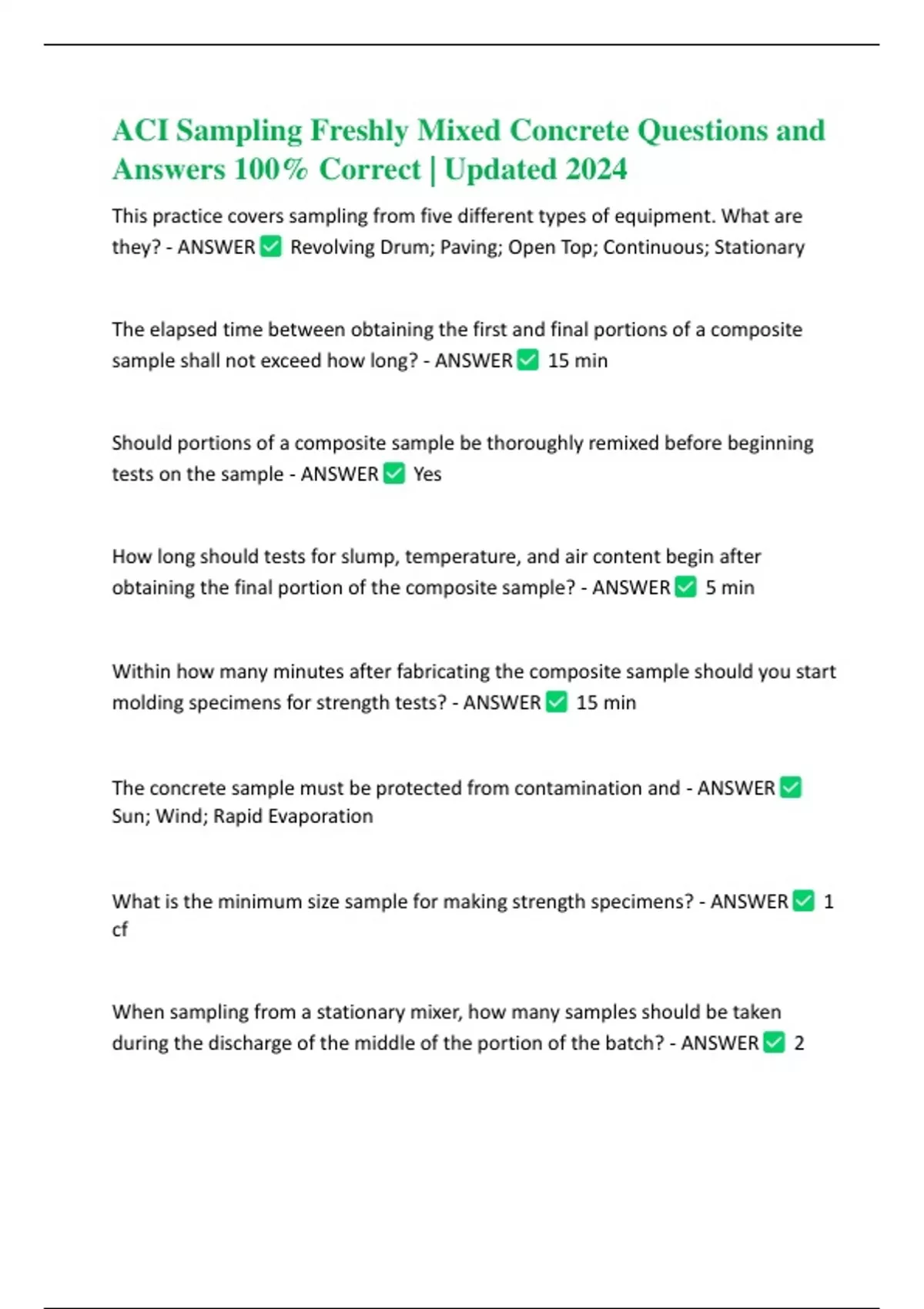 ACI ASTM C138 Questions and Answers 100% Correct | Updated 2024 - ACI ...