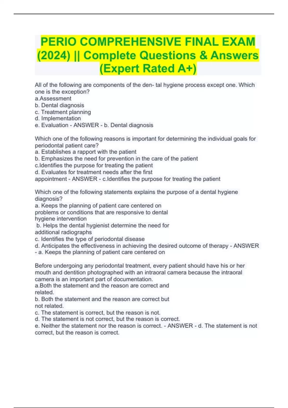 PERIO COMPREHENSIVE FINAL EXAM (2024) || Complete Questions & Answers ...