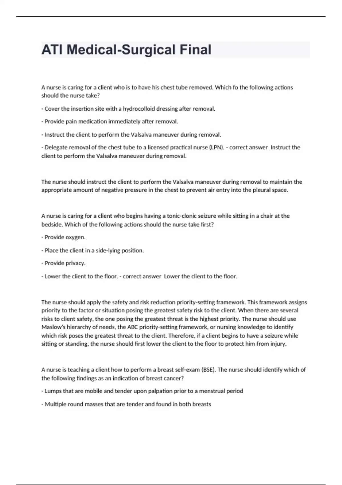 ATI Medical-Surgical Final questions with answers graded A+ 2024/2025 - Ati med surg proctore ...