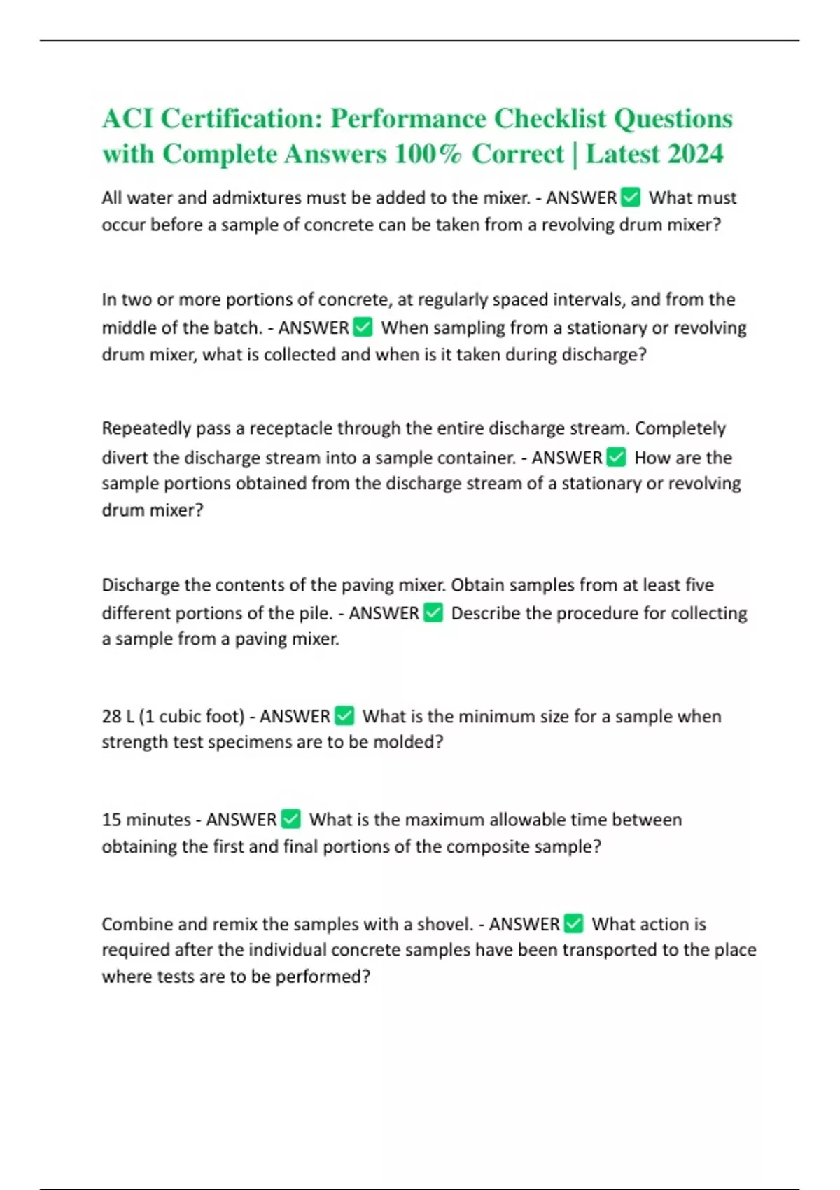 ACI Certification: Performance Checklist Questions with Complete ...