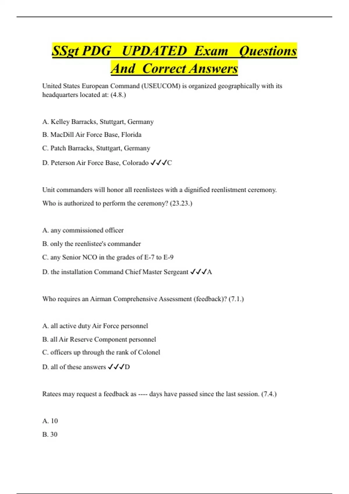 SSgt PDG UPDATED Exam Questions And Correct Answers - SSgt PDG - Stuvia US