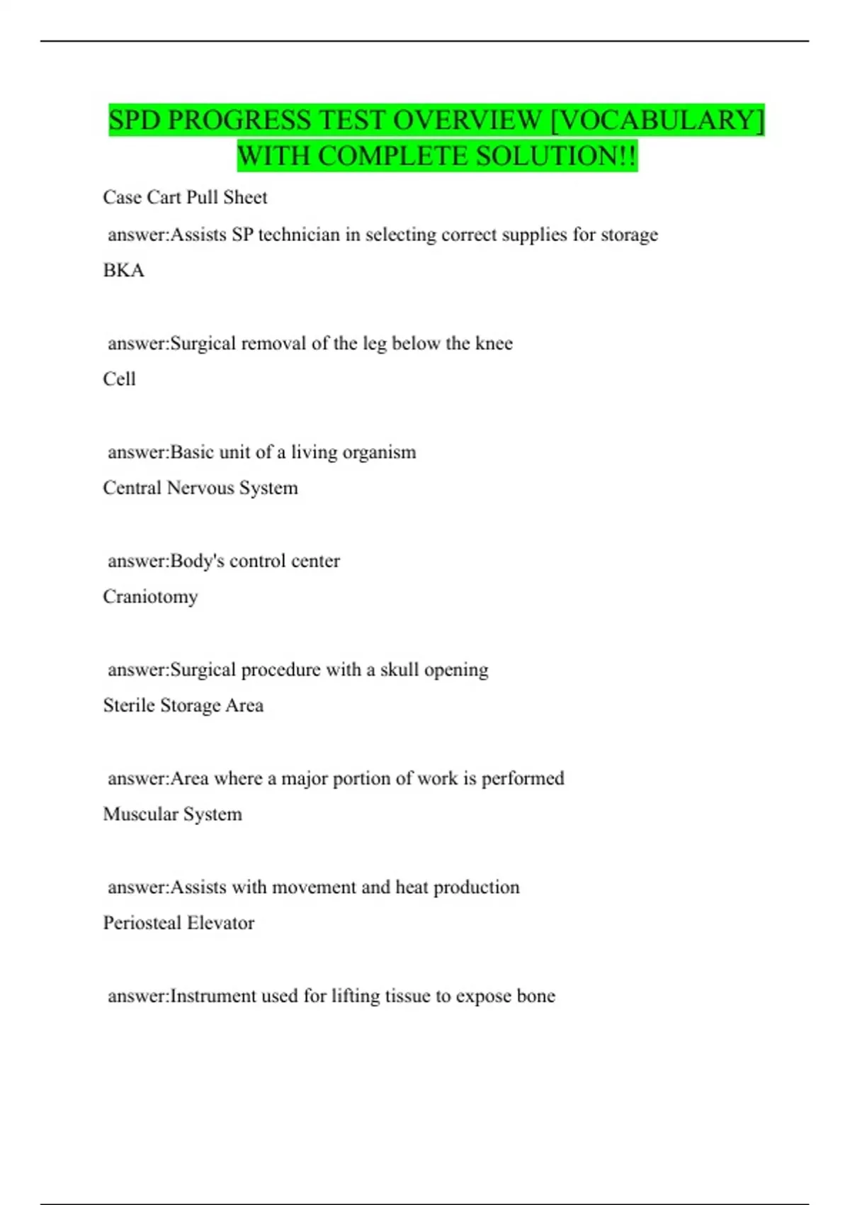 SPD PROGRESS TEST OVERVIEW [VOCABULARY] WITH COMPLETE SOLUTION!! - SPD ...