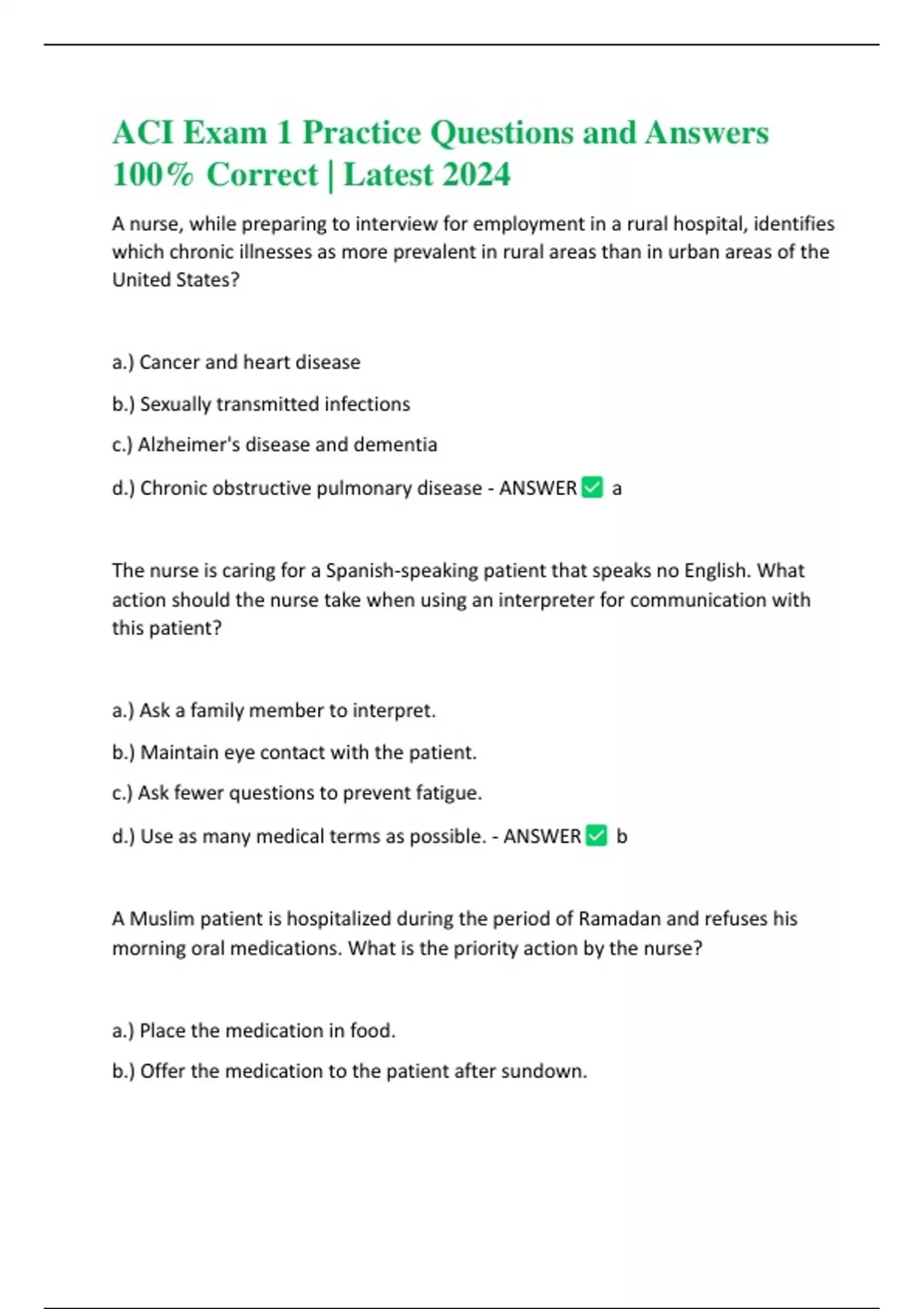 ACI Exam 1 Practice Questions and Answers 100% Correct | Latest 2024 ...