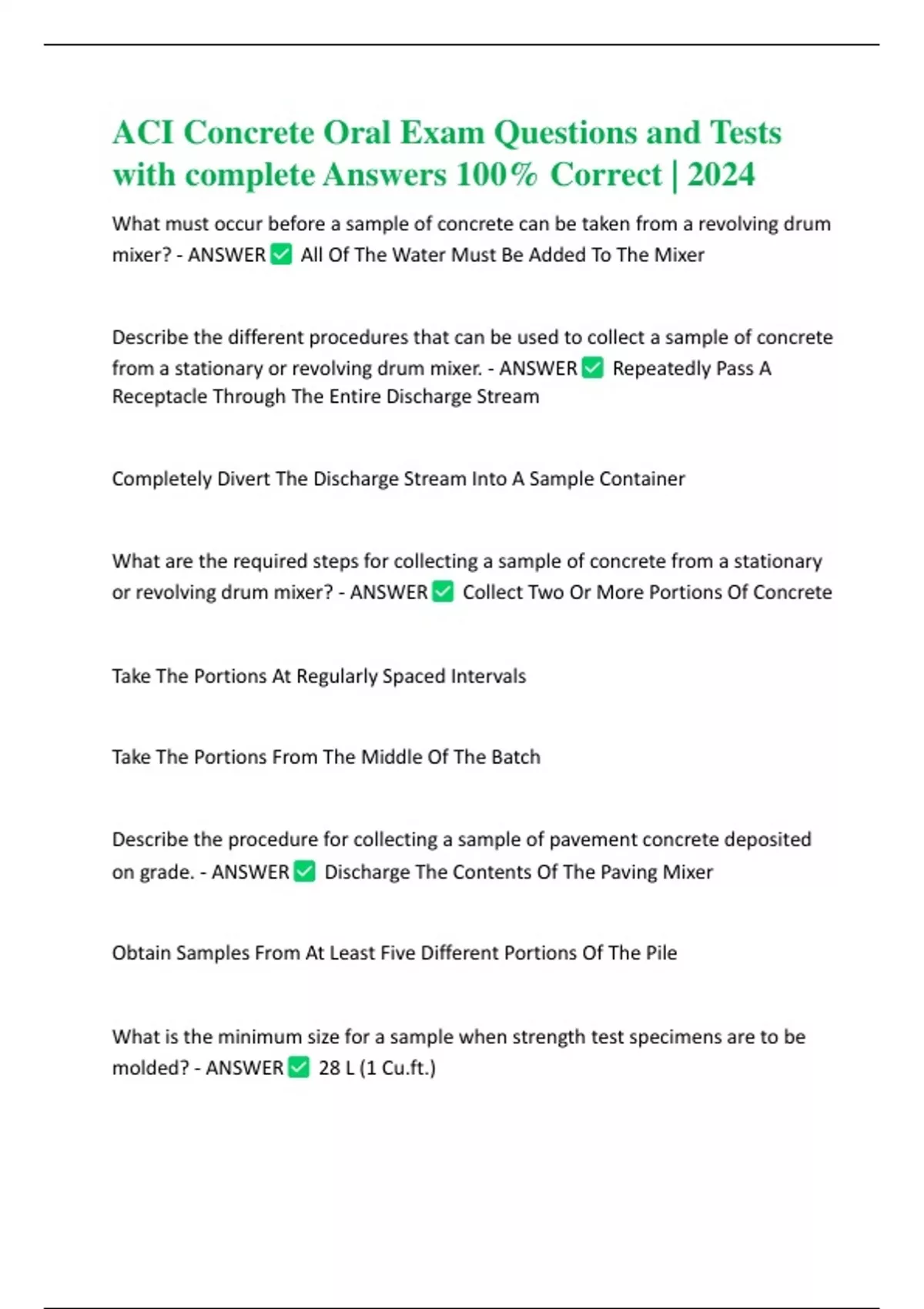 ACI Concrete Oral Exam Questions and Tests with complete Answers 100% ...