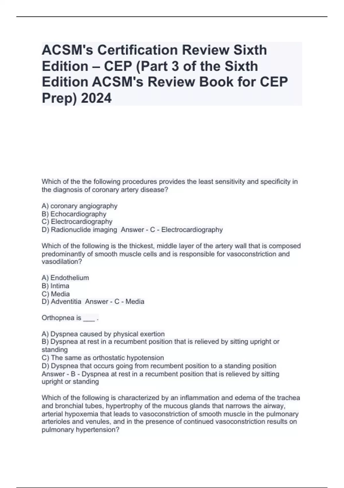 ACSM's Certification Review Sixth Edition – CEP (Part 3 of the Sixth ...