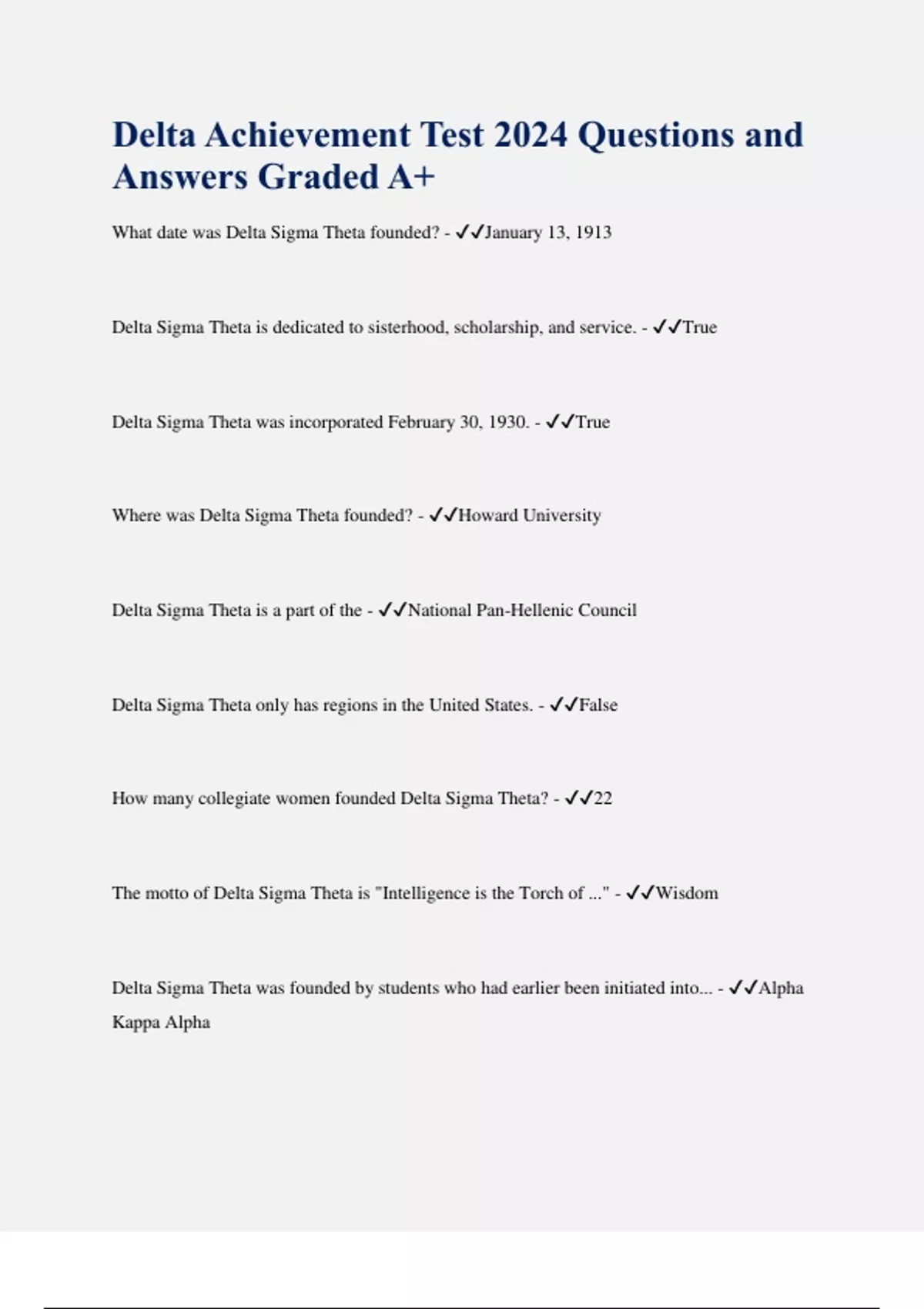 Delta Achievement Test 2024 Questions and Answers Graded A+ - Delta ...