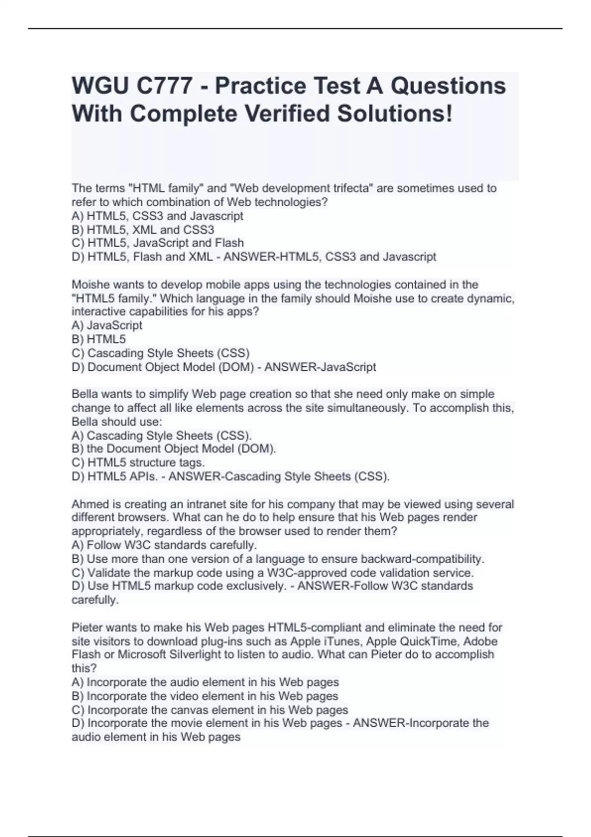 WGU C777 - Practice Test A Questions With Complete Verified Solutions ...