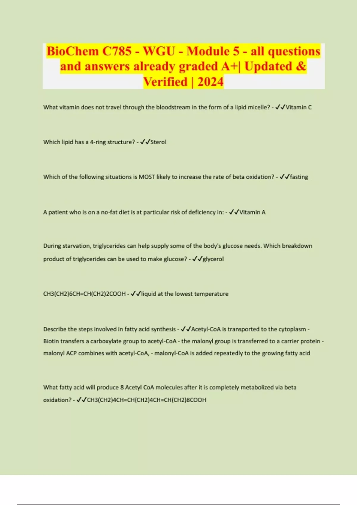 BioChem C785 - WGU - Module 5 - all questions and answers already ...