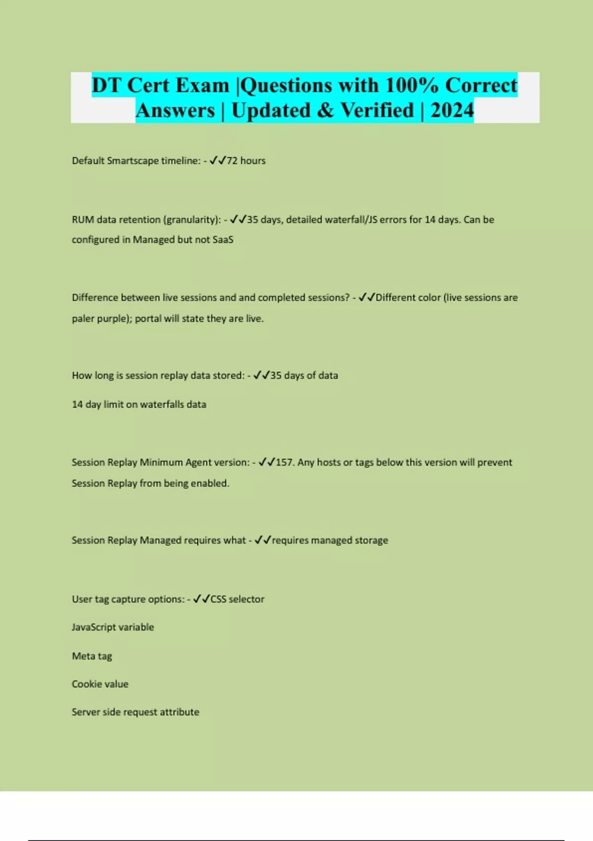 DT Cert Exam |Questions with 100% Correct Answers | Updated & Verified ...