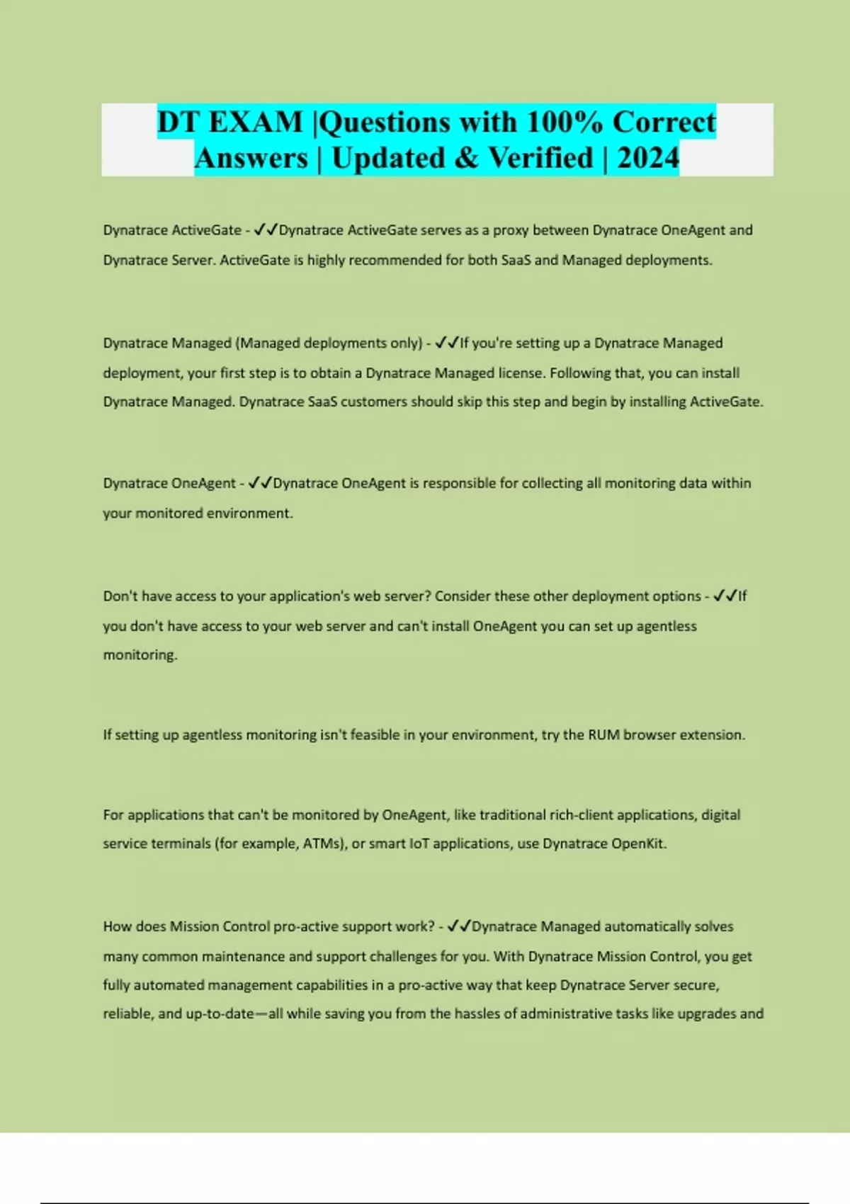 DT EXAM |Questions with 100% Correct Answers | Updated & Verified | 2024 - DT E - Stuvia US