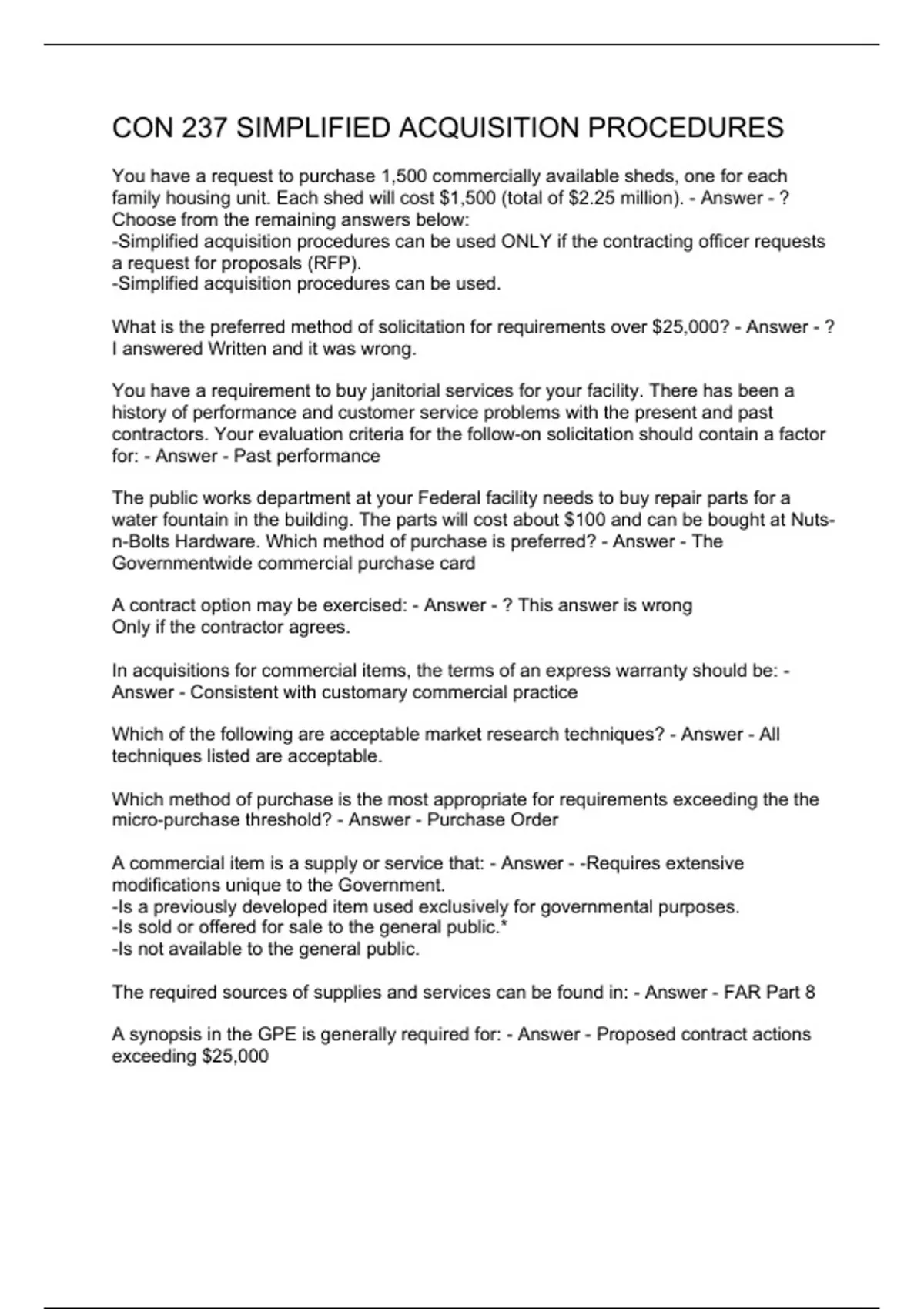 CON 237 SIMPLIFIED ACQUISITION PROCEDURES - CON 237 - Stuvia US