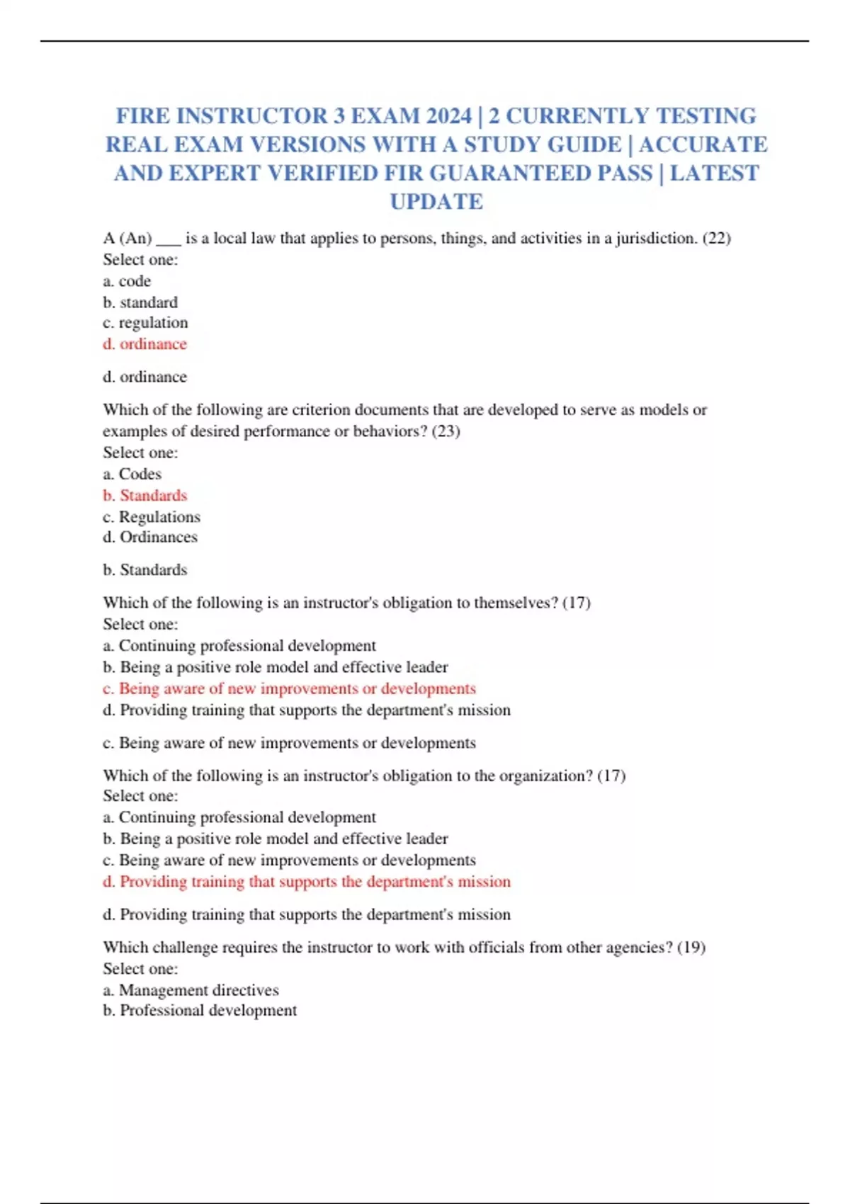 FIRE INSTRUCTOR 3 EXAM 2025 | 2 CURRENTLY TESTING REAL EXAM VERSIONS ...