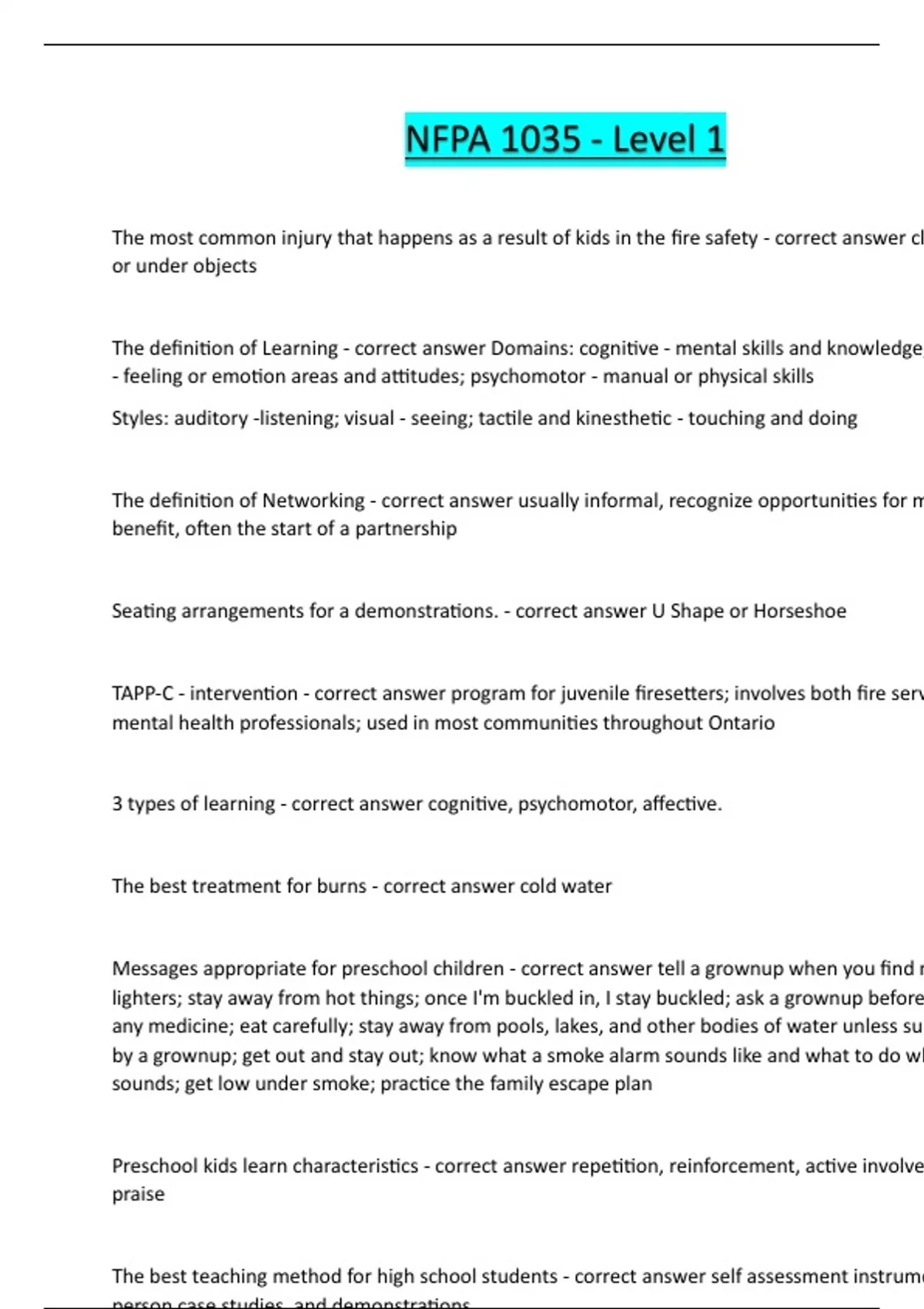 NFPA 1035 - Level 1 Questions and answers latest update - Nfpa 1035 ...