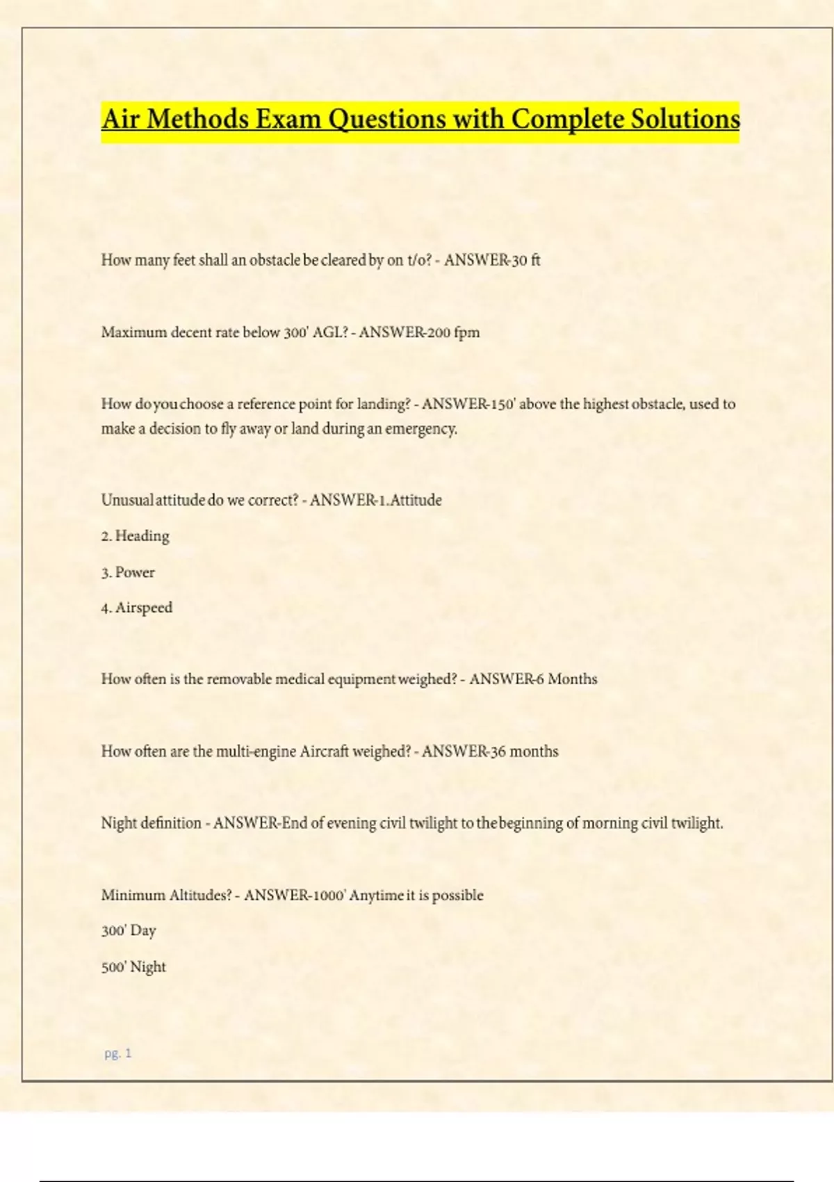 Air Methods Exam Questions with correct Answers || Latest Version 2024 ...