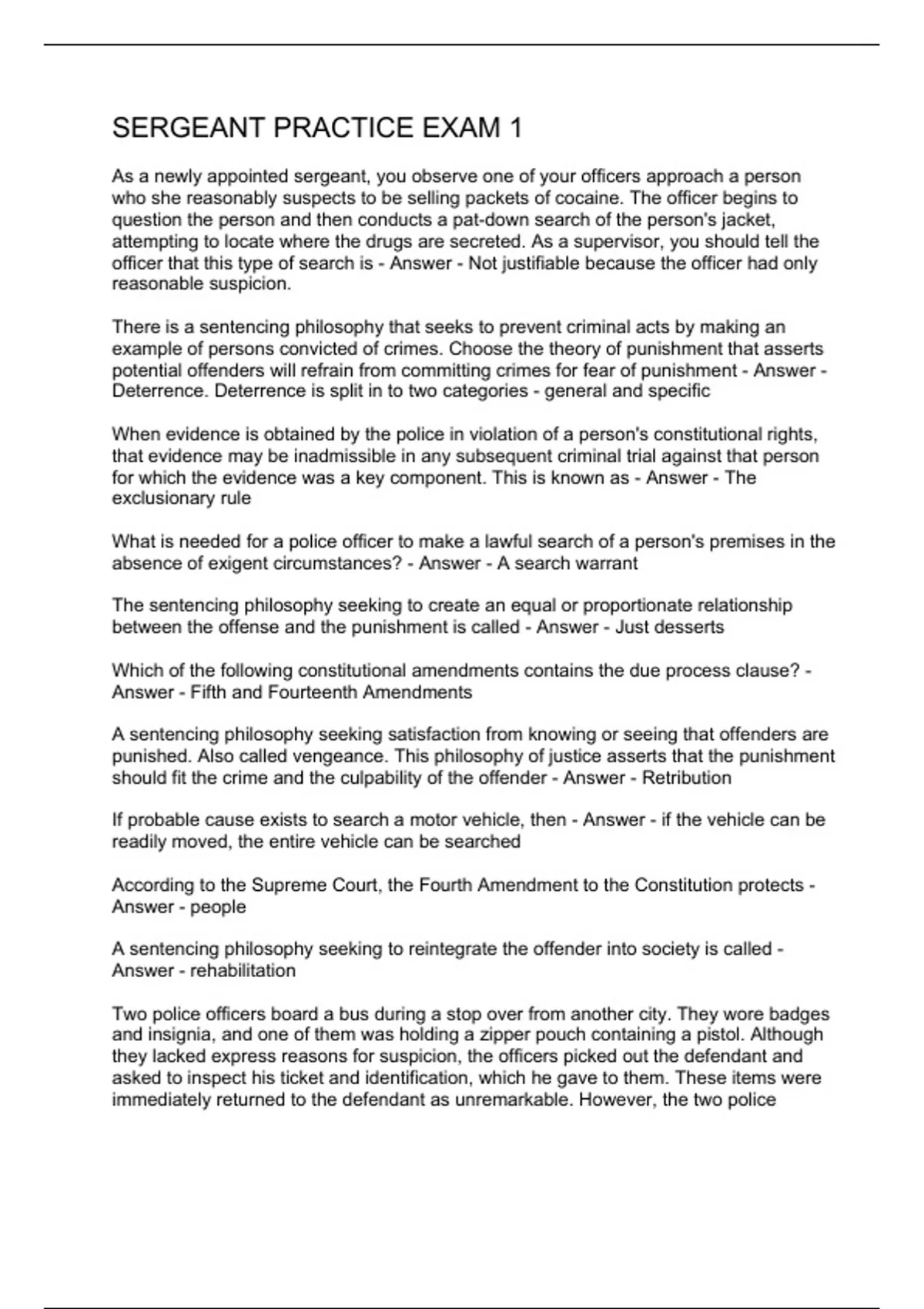 SERGEANT PRACTICE EXAM 1 - SERGEANT - Stuvia US