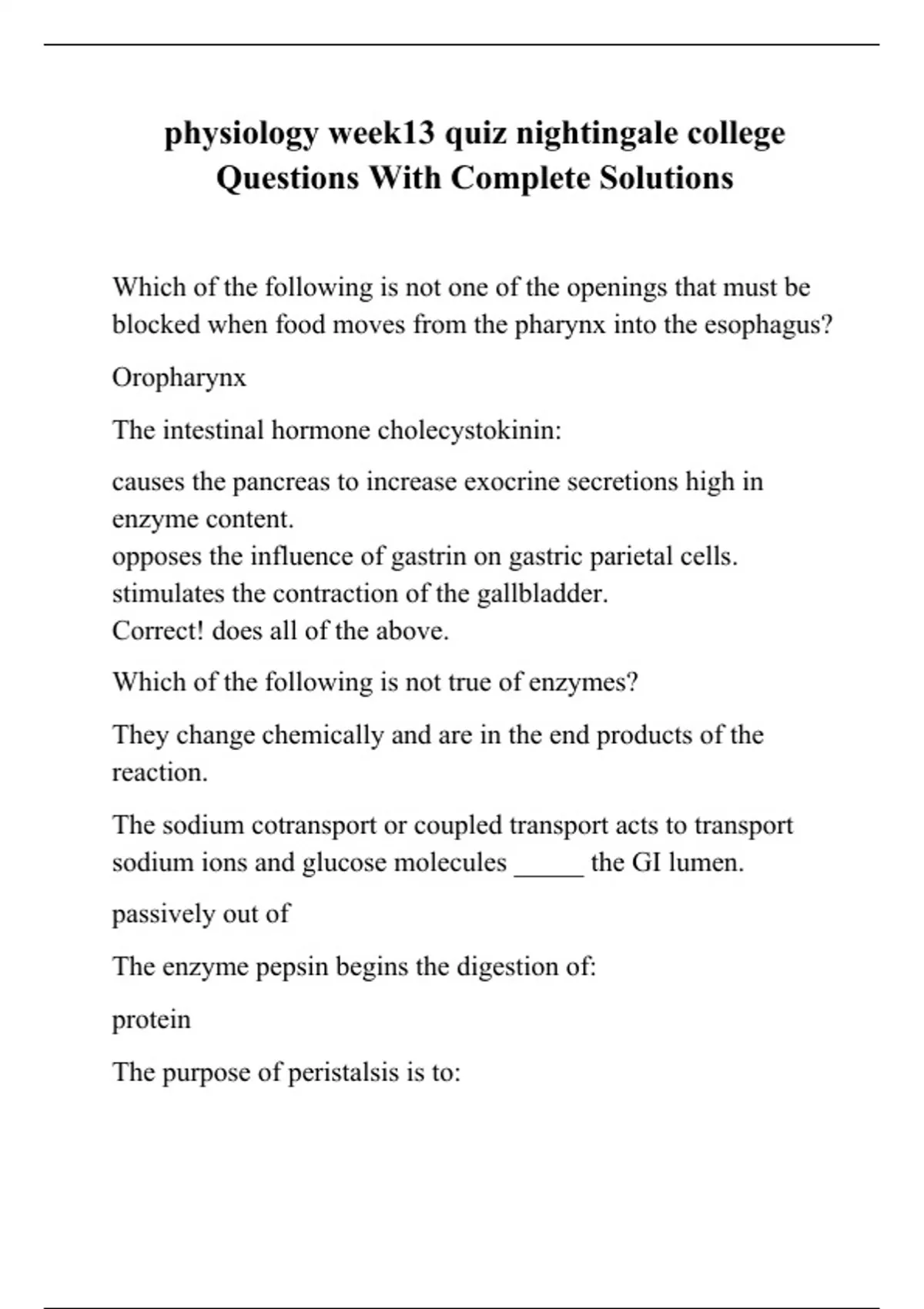 physiology week13 quiz nightingale college Questions With Complete ...