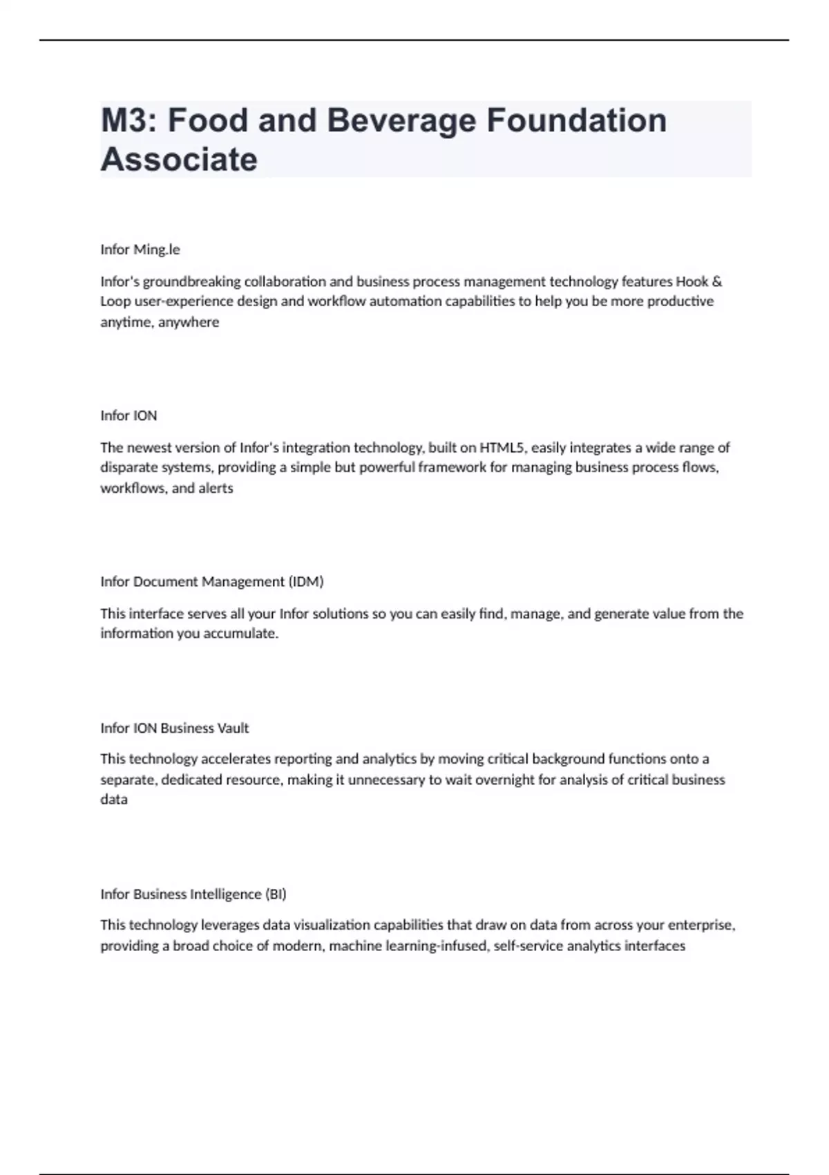 M3 Food and Beverage Foundation Associate Question and answers ...