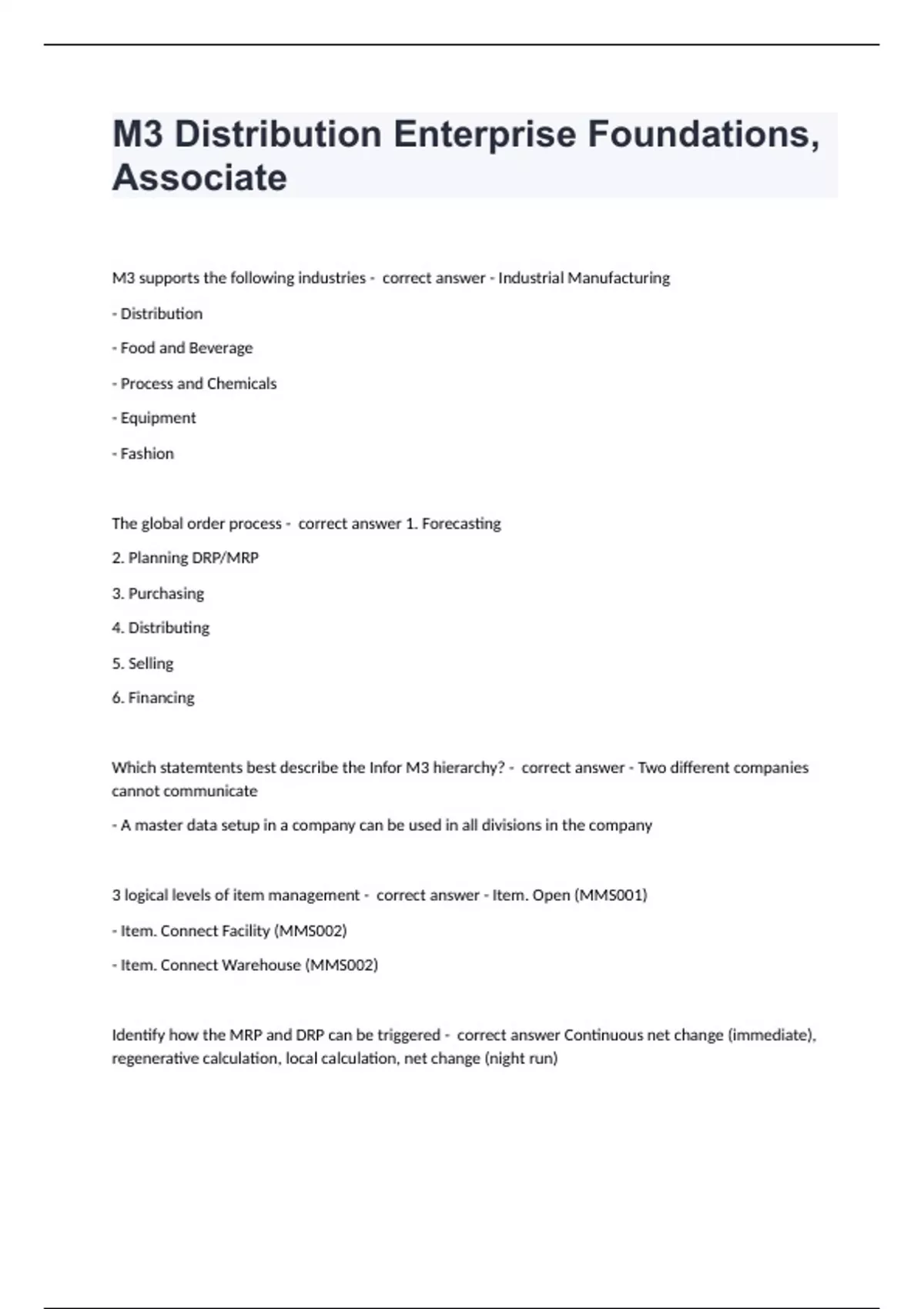 M3 Distribution Enterprise Foundations Questions with complete solution ...