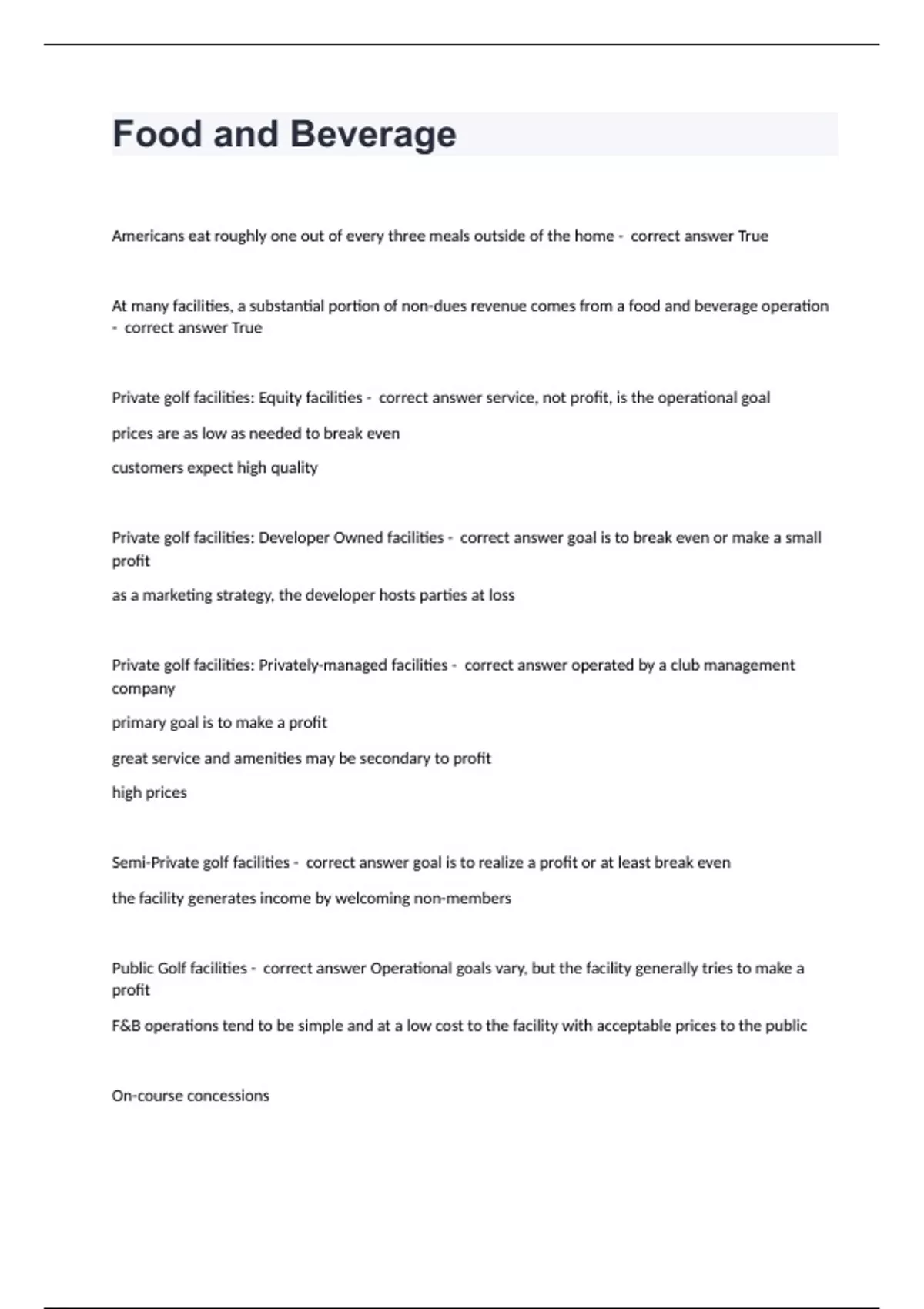 Food and Beverage Questions with complete solution 2024 - INFOR M3 FOOD ...