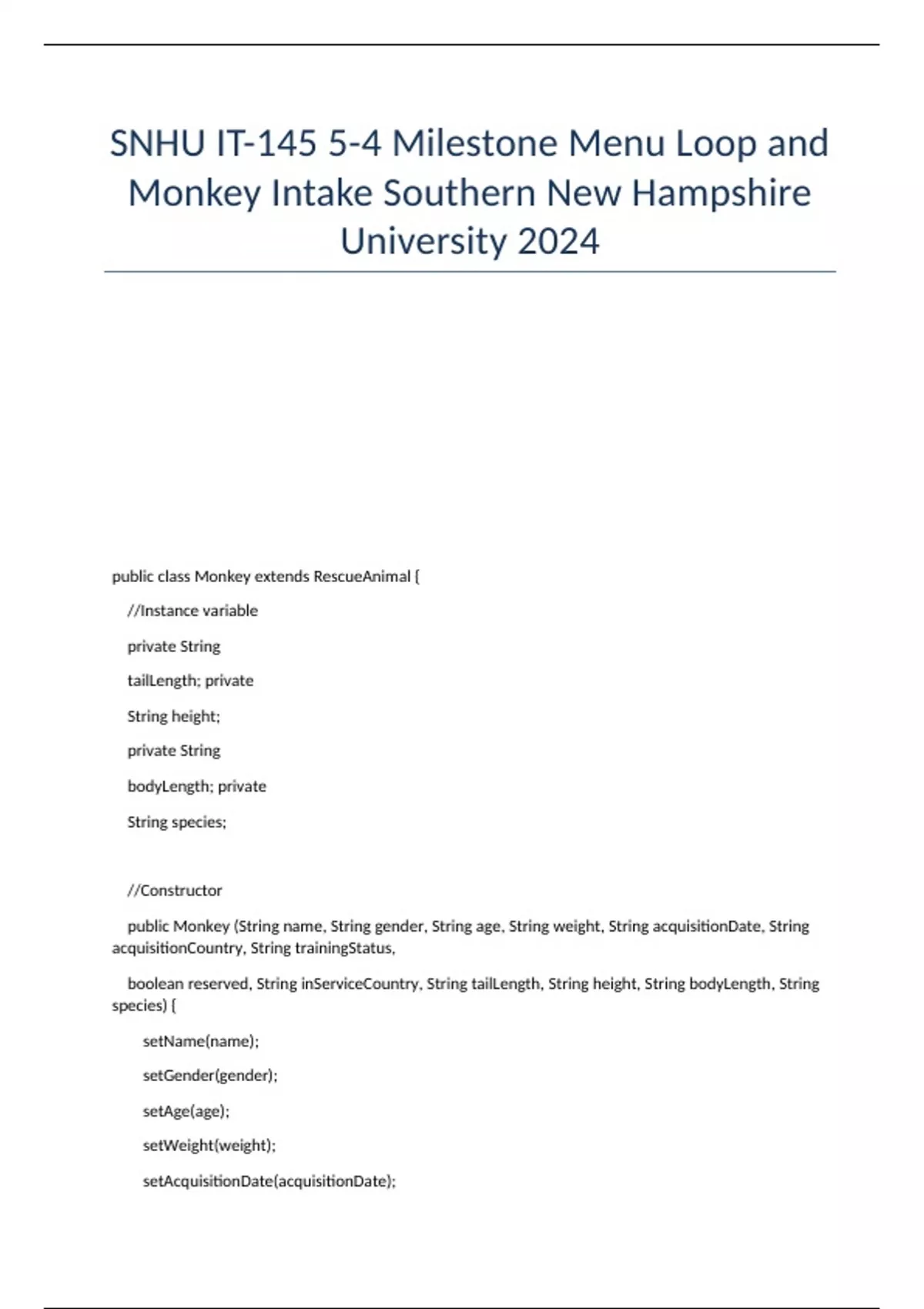 SNHU IT-145 5-4 Milestone Menu Loop and Monkey Intake Southern New Hampshire University 2024 ...