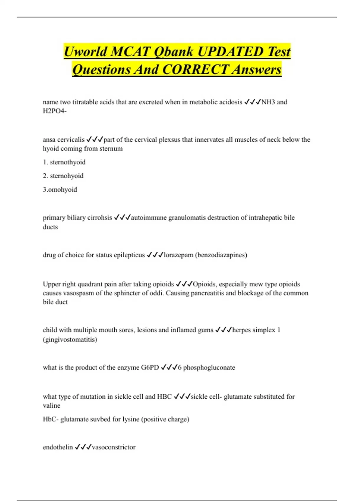 Uworld MCAT Qbank UPDATED Test Questions And CORRECT Answers - Uworld ...