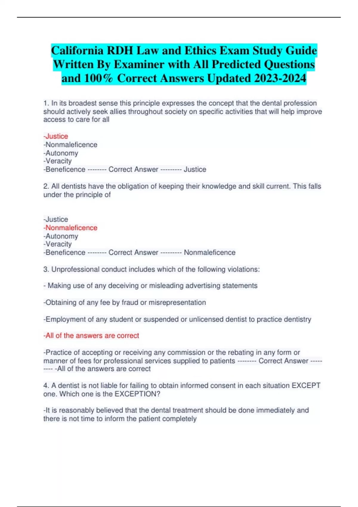 California RDH Law and Ethics Exam Study Guide Written By Examiner with ...