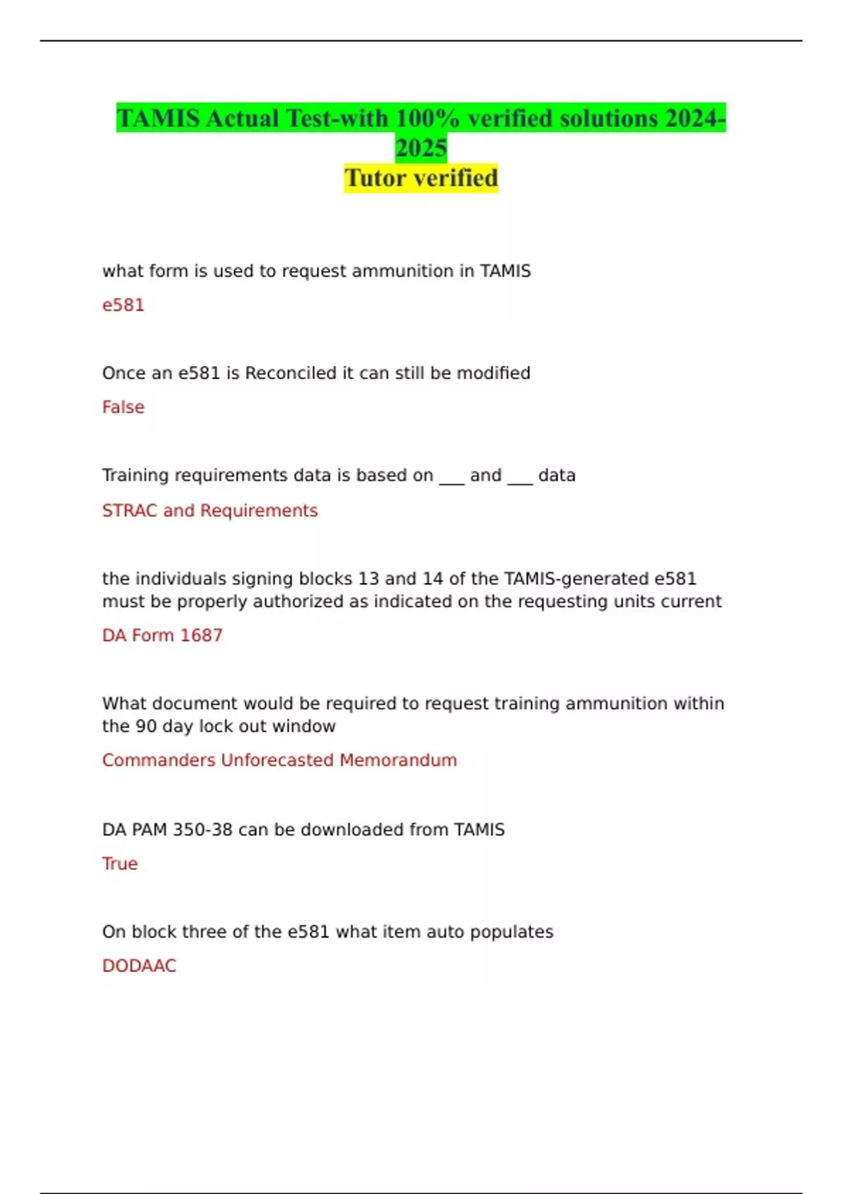 TAMIS Actual Test-with 100% verified solutions - Tamis - Stuvia US