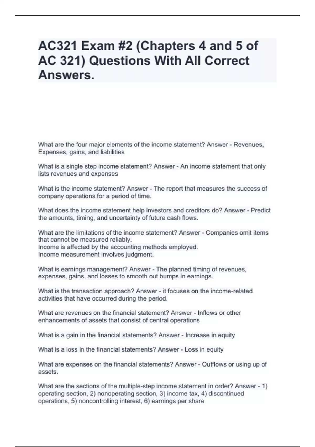 AC321 Exam #2 (Chapters 4 and 5 of AC 321) Questions With All Correct ...