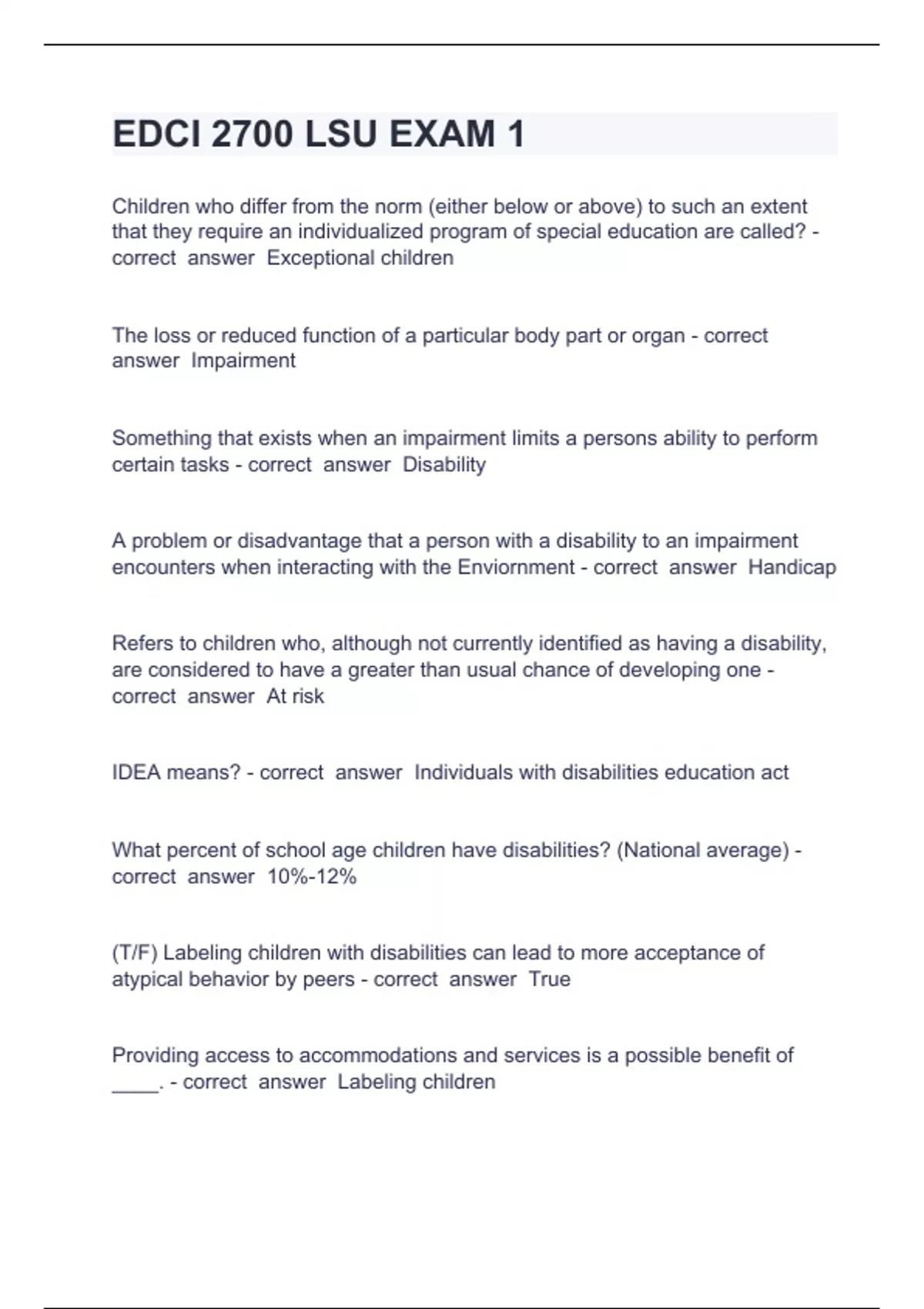 EDCI 2700 LSU EXAM 1 Questions with complete solution 2024 - EDCI ...