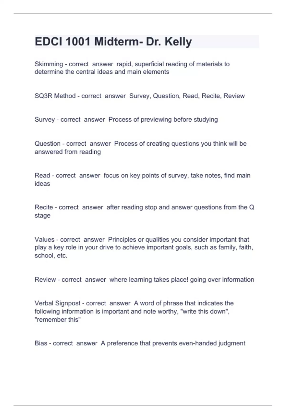 EDCI 1001 Midterm Questions with complete solution 2024 - EDCI - Stuvia US