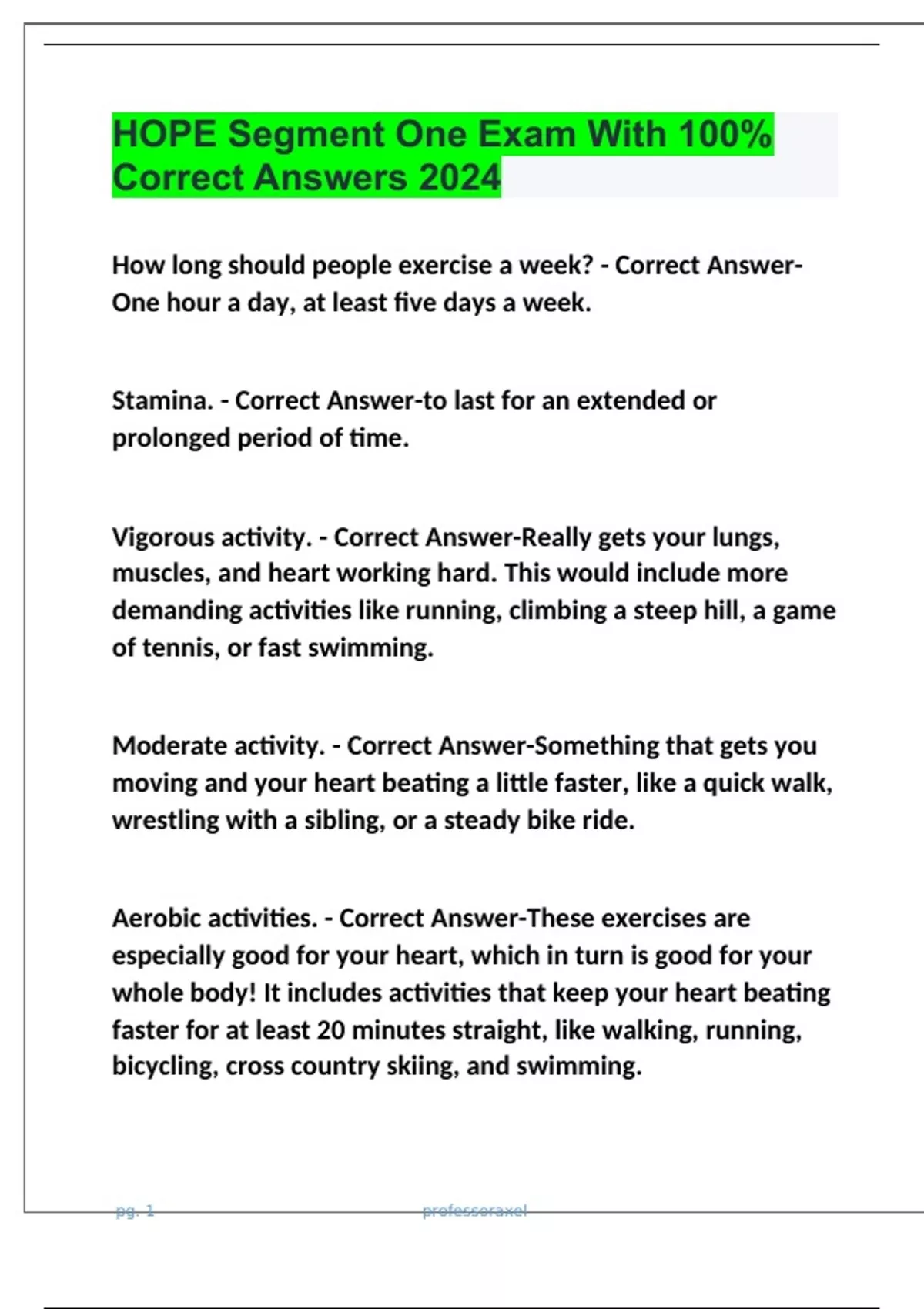 HOPE Segment One Exam With 100% Correct Answers 2024 - HOPE - Stuvia US