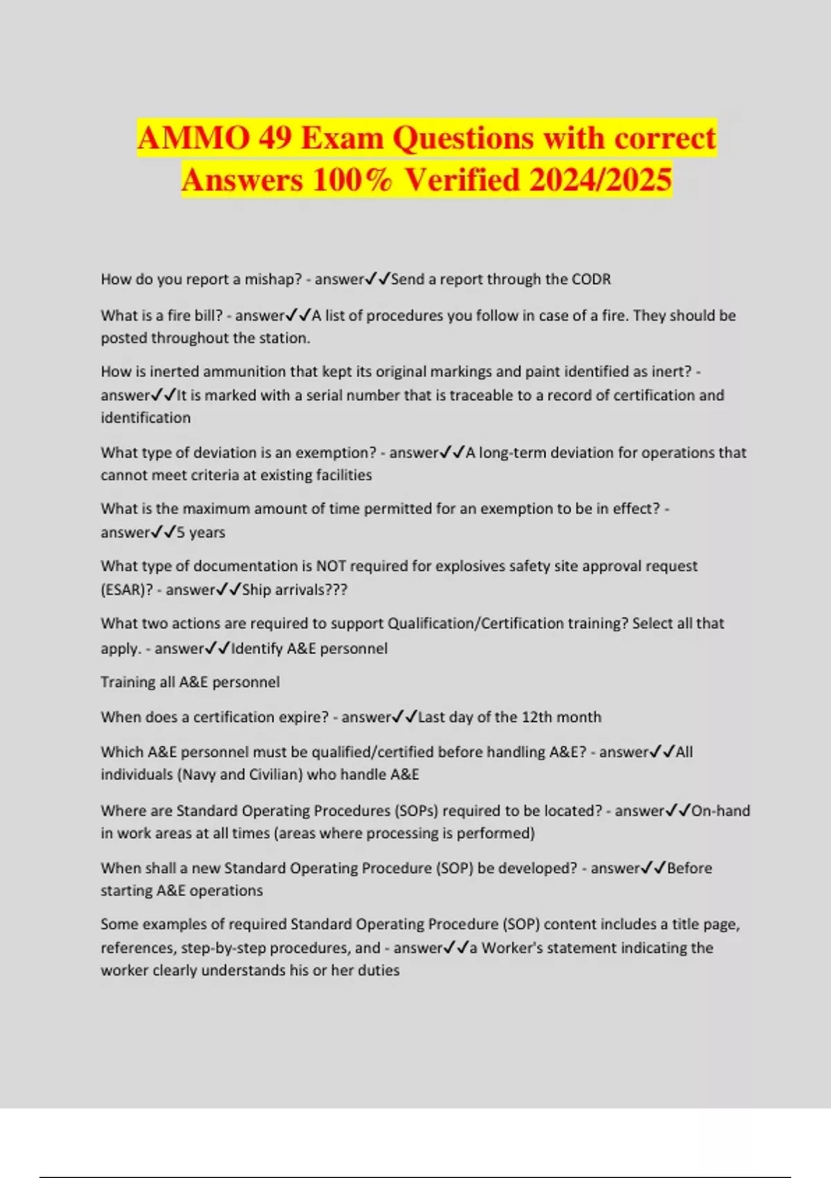AMMO 49 Exam Questions with correct Answers 100% Verified 2024/2025 ...
