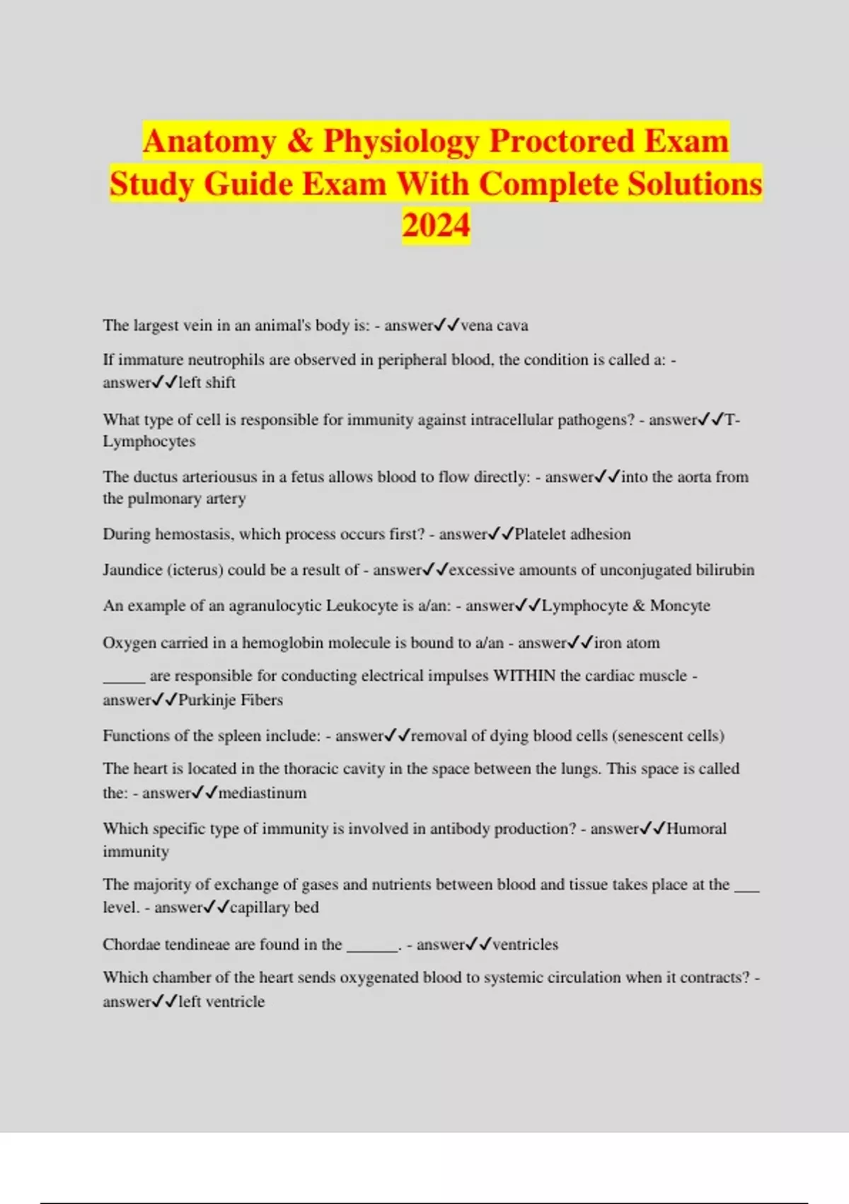 Anatomy & Physiology Proctored Exam Study Guide Exam With Complete ...
