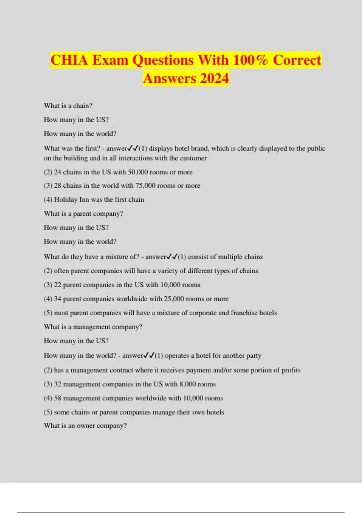 CHIA Exam Questions With 100% Correct Answers 2024 - CHIA - Stuvia US