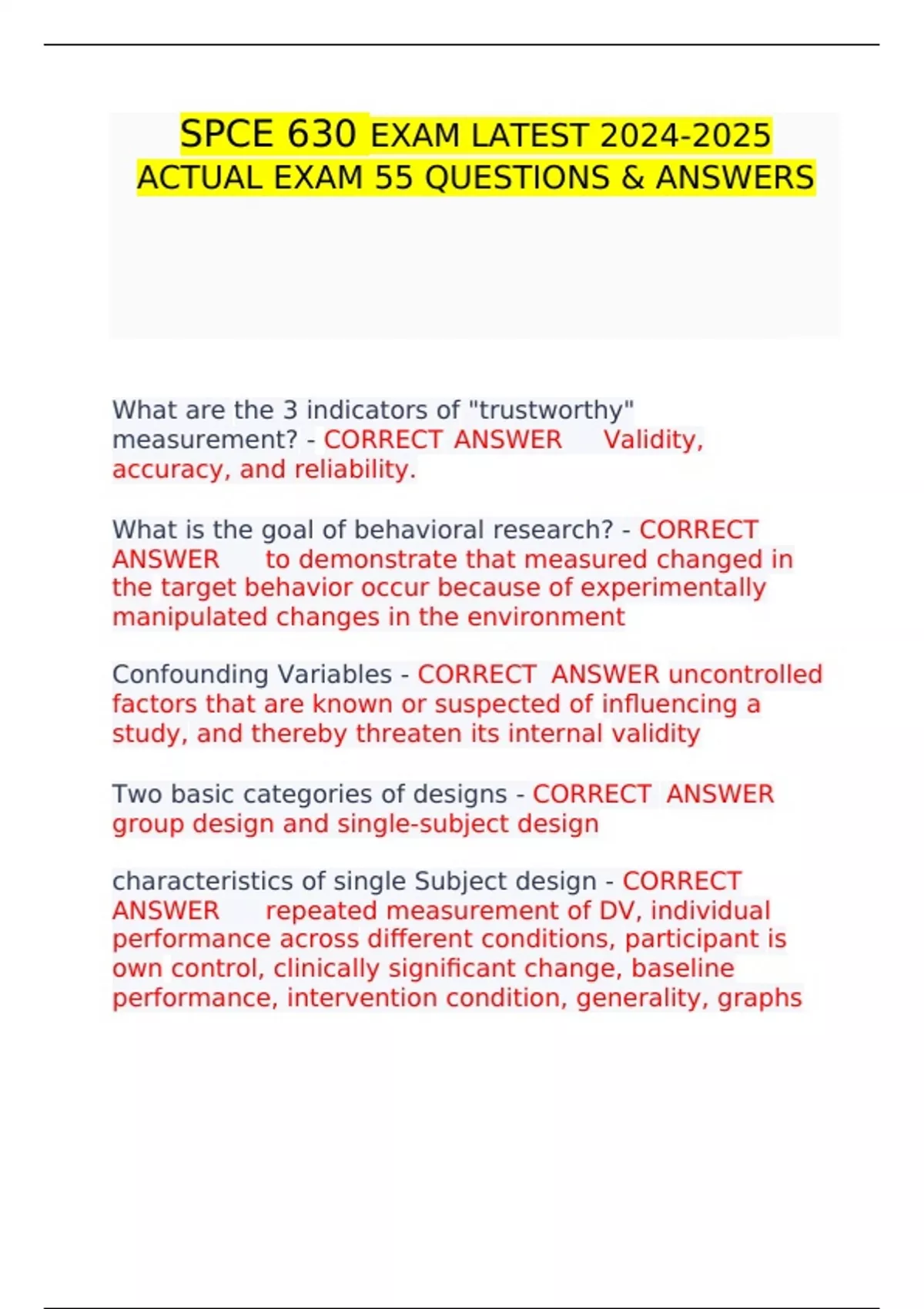 SPCE 630 EXAM LATEST ACTUAL EXAM 55 QUESTIONS & ANSWERS - SPCE 630 ...