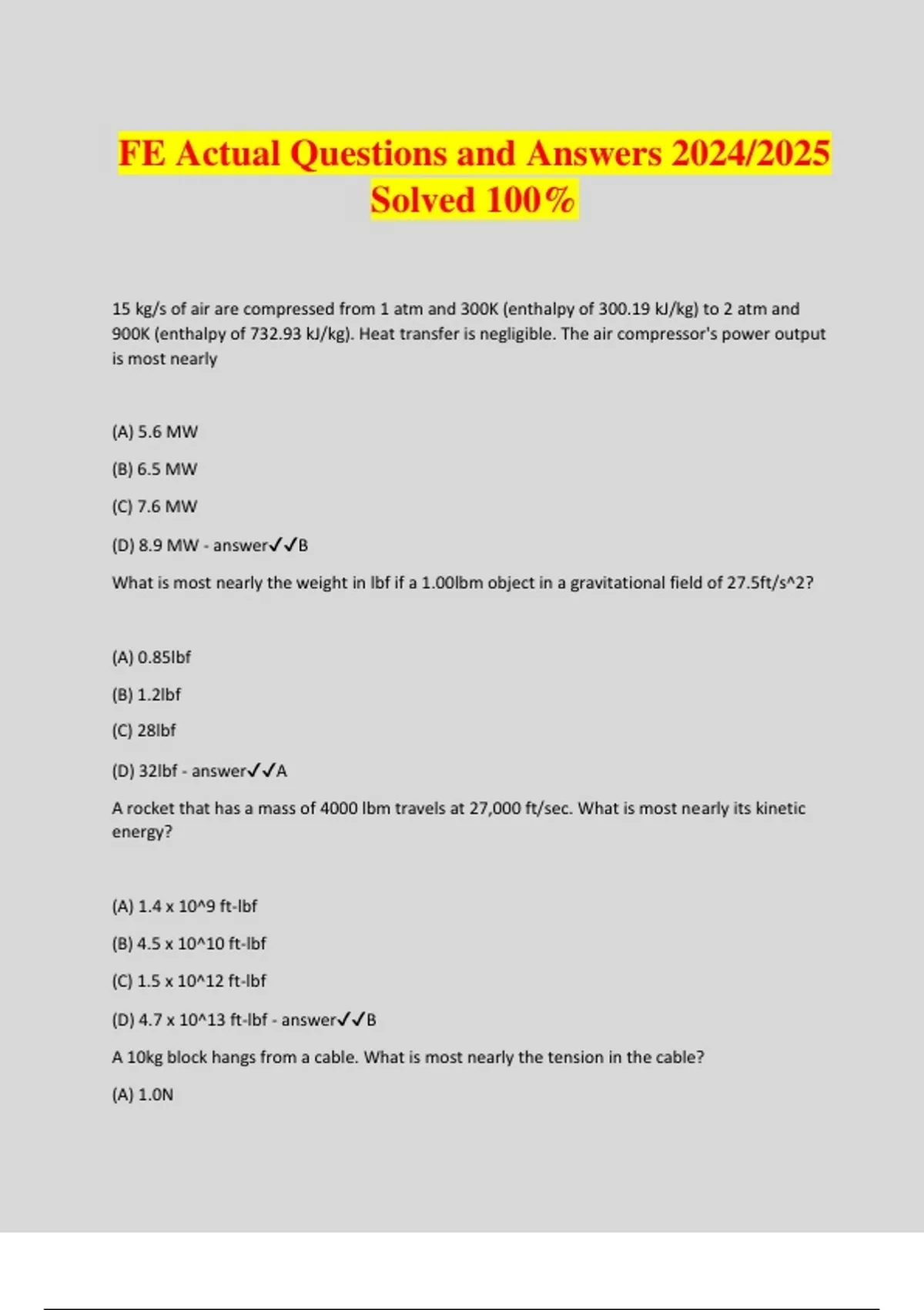 FE Actual Questions and Answers 2024/2025 Solved 100% - FE Actual ...