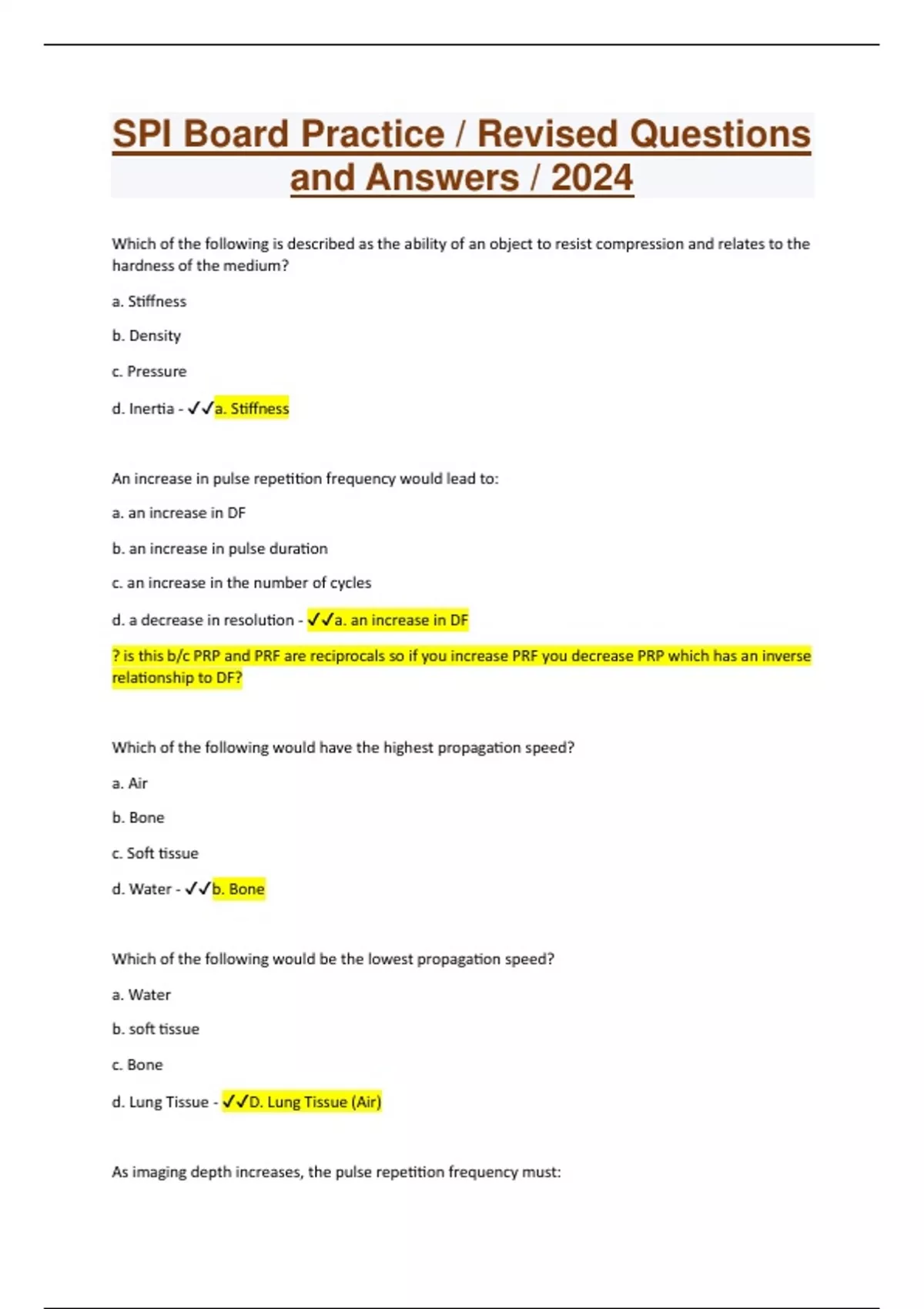 SPI Board Practice / Revised Questions and Answers / 2024 - SPI Board Practice - Stuvia US